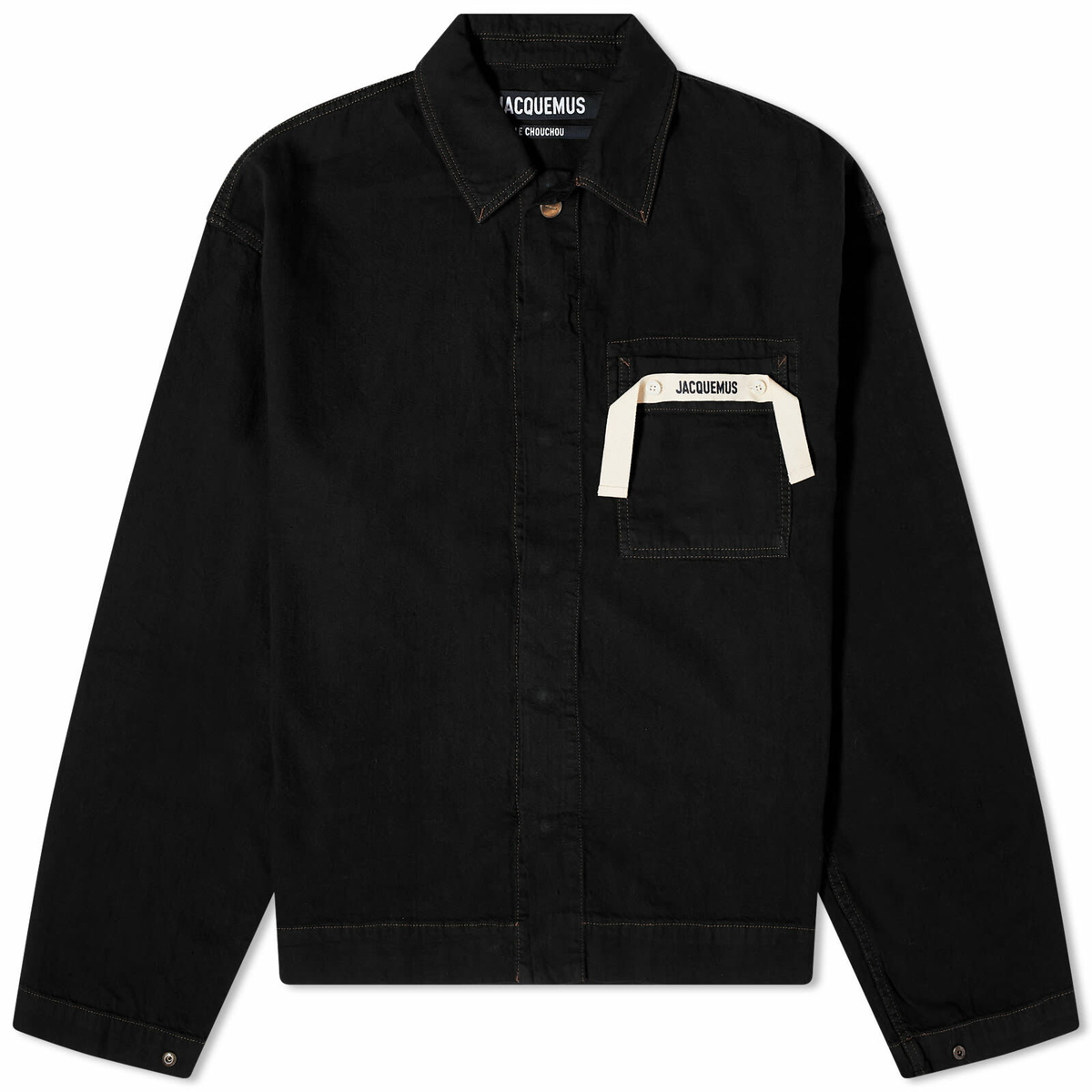 Jacquemus Men's Ribbon Denim Overshirt in Black/Brown Jacquemus