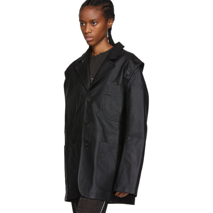 Telfar Black Faux-Leather Detachable Arm Jacket Telfar