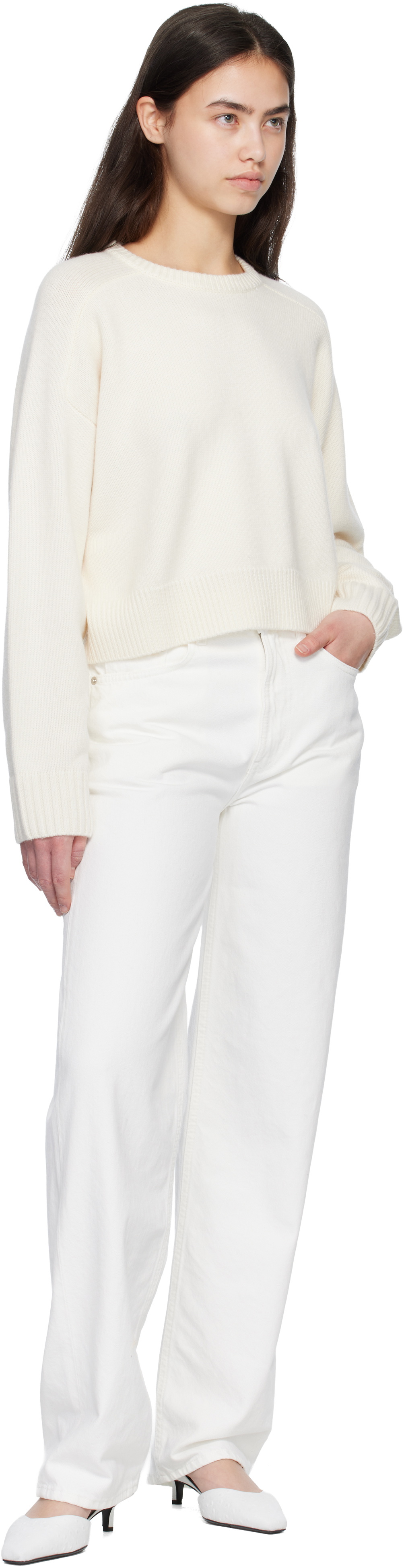 Loulou de Saison Off-White BRUZZI LDS Cropped Sweater Loulou Studio