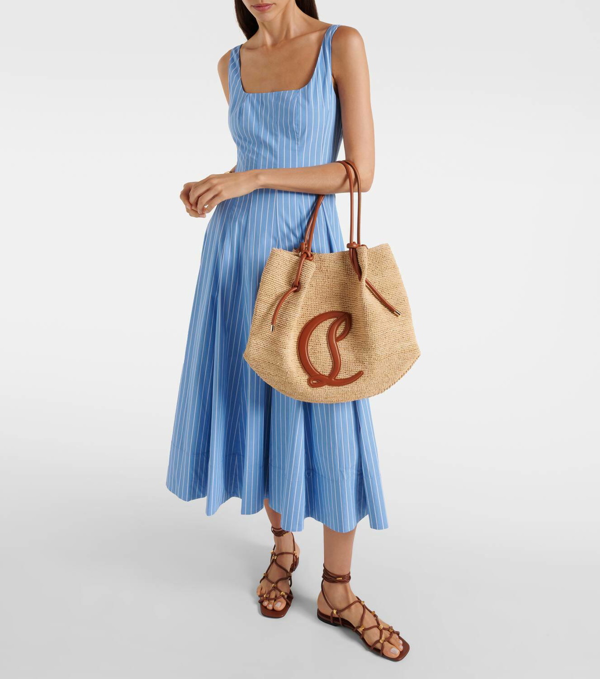 Christian Louboutin By My Side leather-trimmed raffia tote bag ...