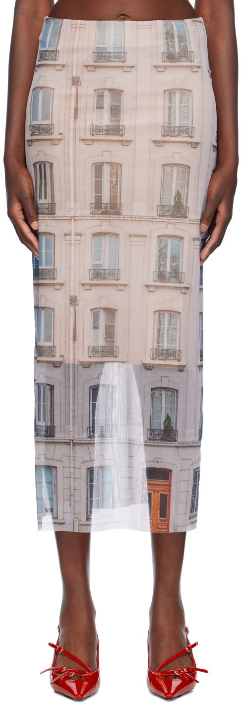 ABRA Beige Tube Windows Midi Skirt ABRA