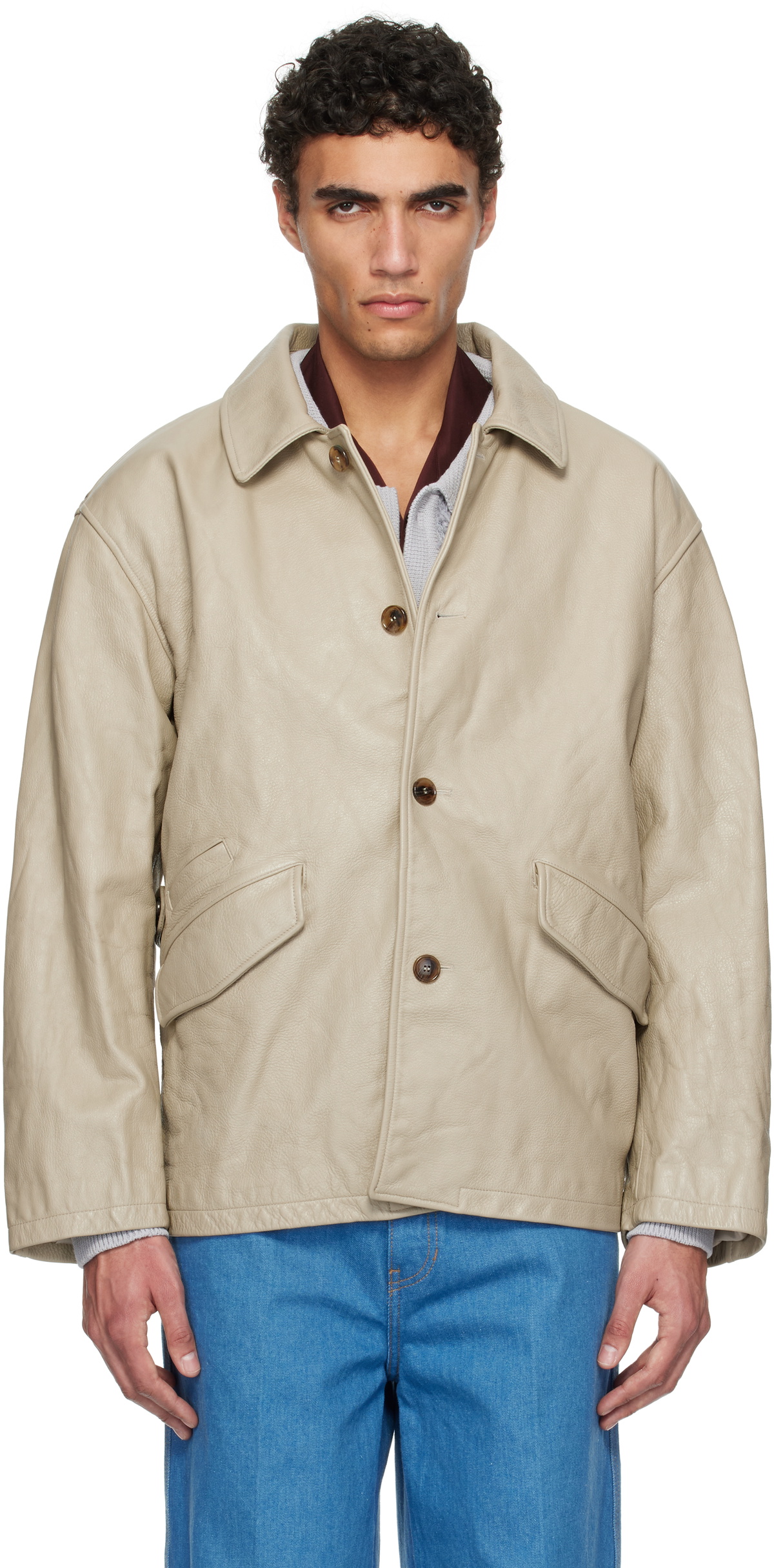 RECTO Beige Vintage Washing Leather Chore Jacket Recto