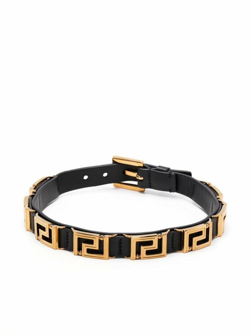Versace Black La Greca Leather Choker Necklace Versace