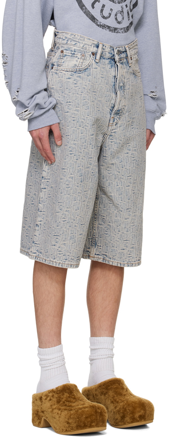 Acne Studios Blue Loose Fit Monogram Denim Shorts Acne Studios