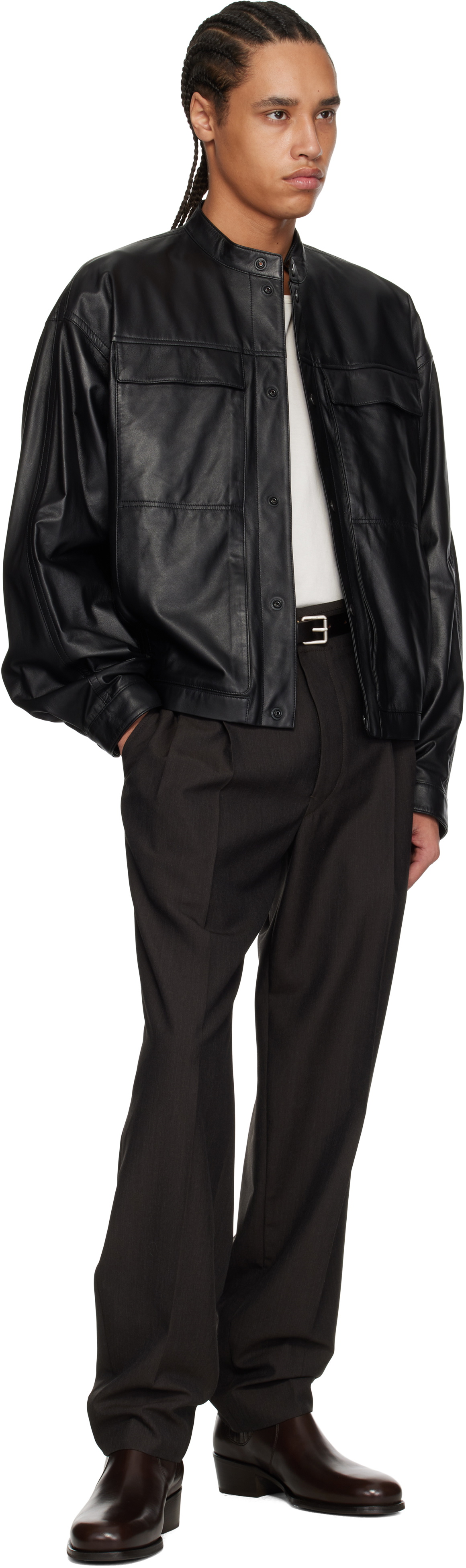 LEMAIRE Black Soft Boxy Leather Jacket Lemaire