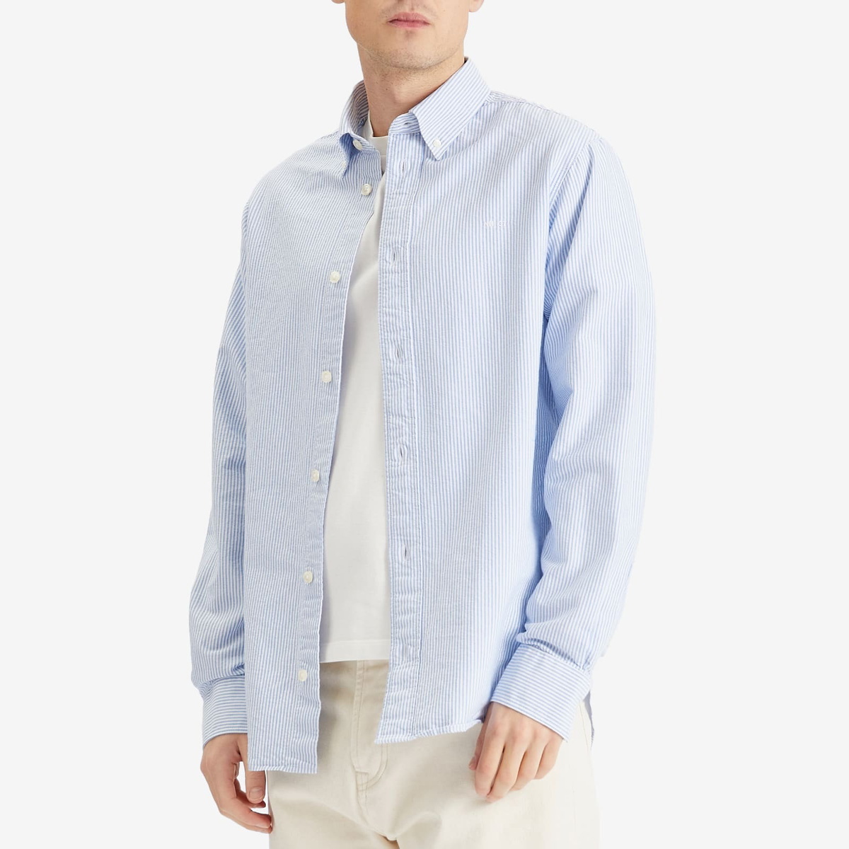NN07 Men's Colby Logo Oxford Shirt in Blue Stripe NN07