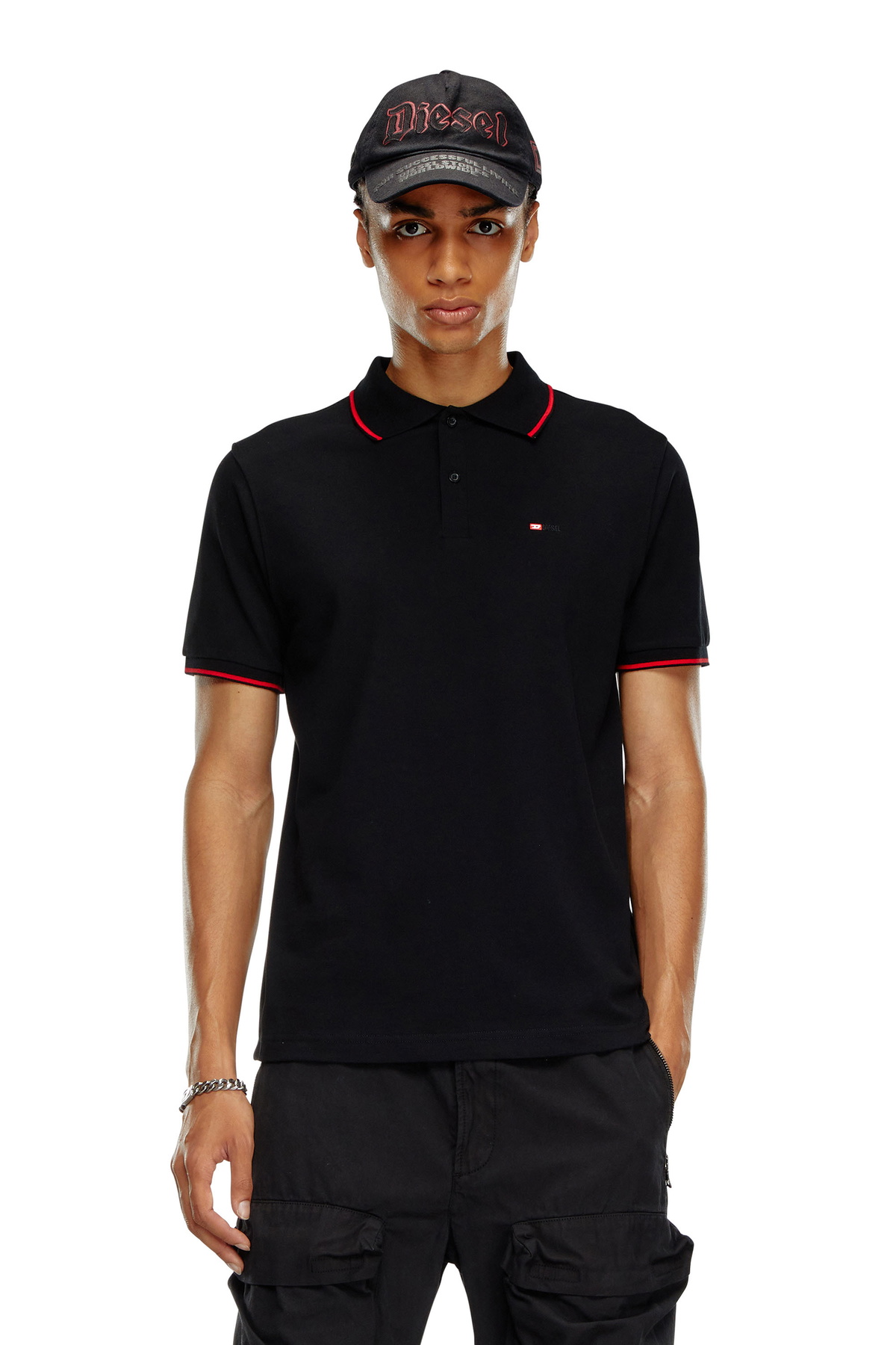 Diesel Polo shirt with micro Diesel embroidery - Polos Mens in Black Diesel