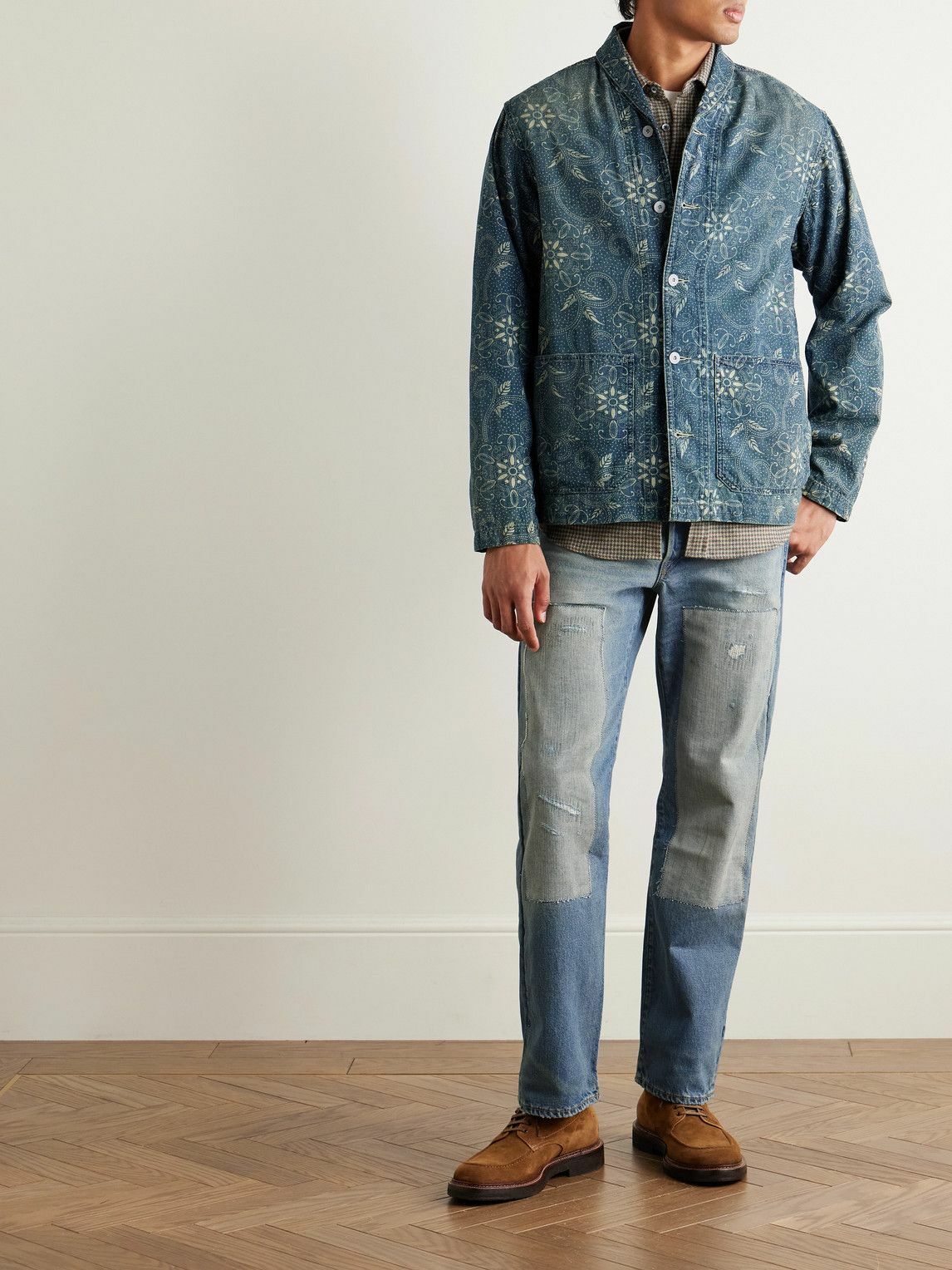 RRL - Straight-Leg Distressed Panelled Selvedge Jeans - Blue RRL
