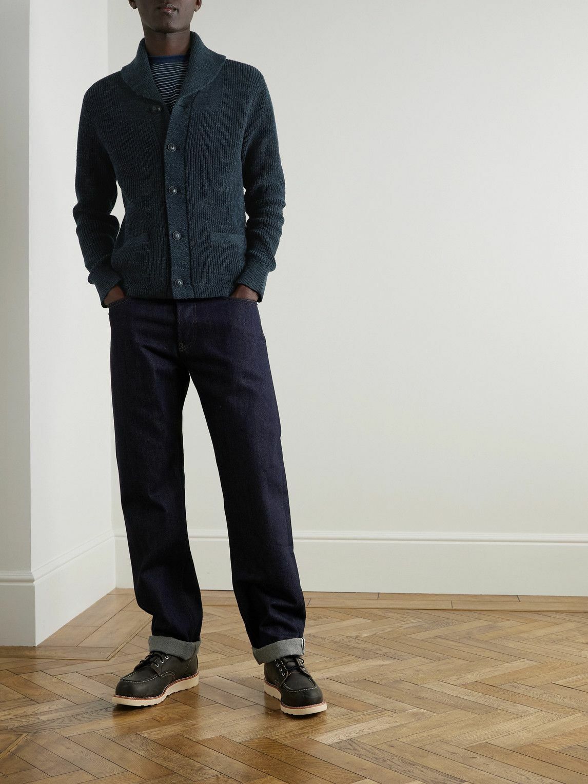 RRL - Shawl-Collar Ribbed Cotton Cardigan - Blue RRL