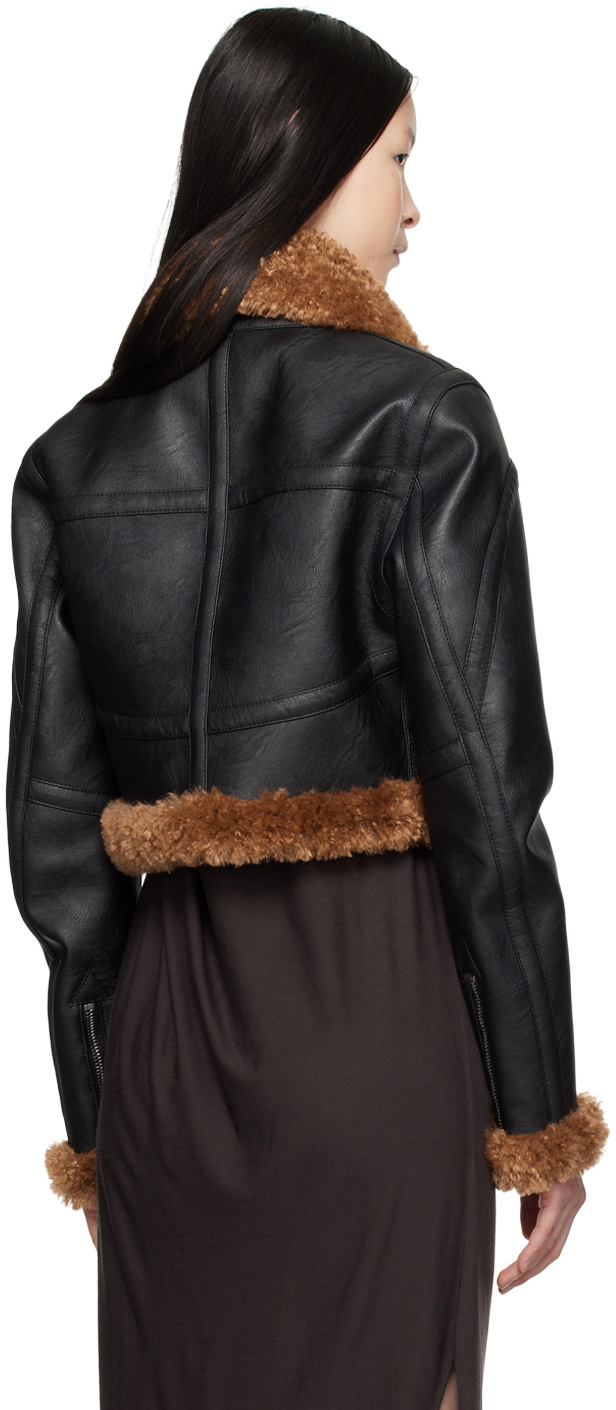 Stella McCartney Black Plush Teddy Faux-Leather Biker Jacket Stella ...
