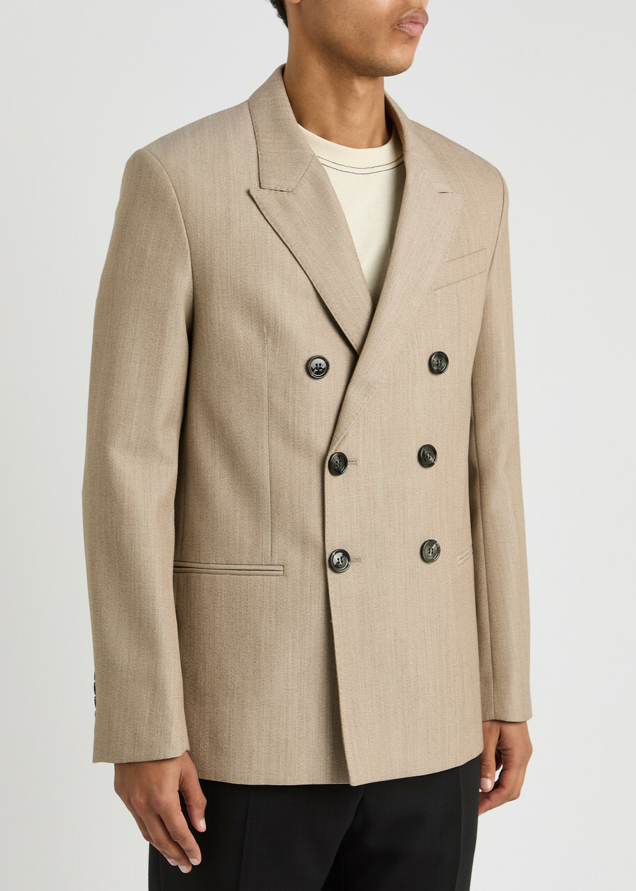 Ami Paris Slit-back Double-breasted Wool Blazer Beige AMI