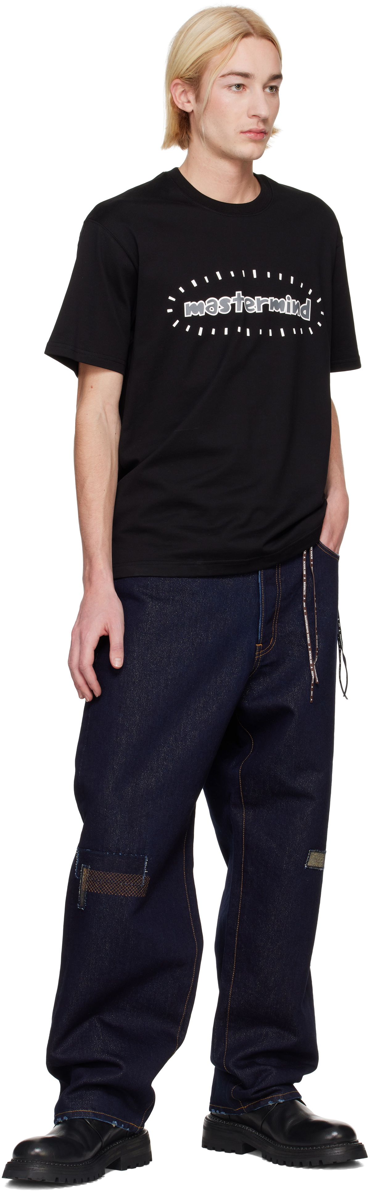 MASTERMIND WORLD Navy Patchwork Wide Straight Fit Jeans MASTERMIND WORLD