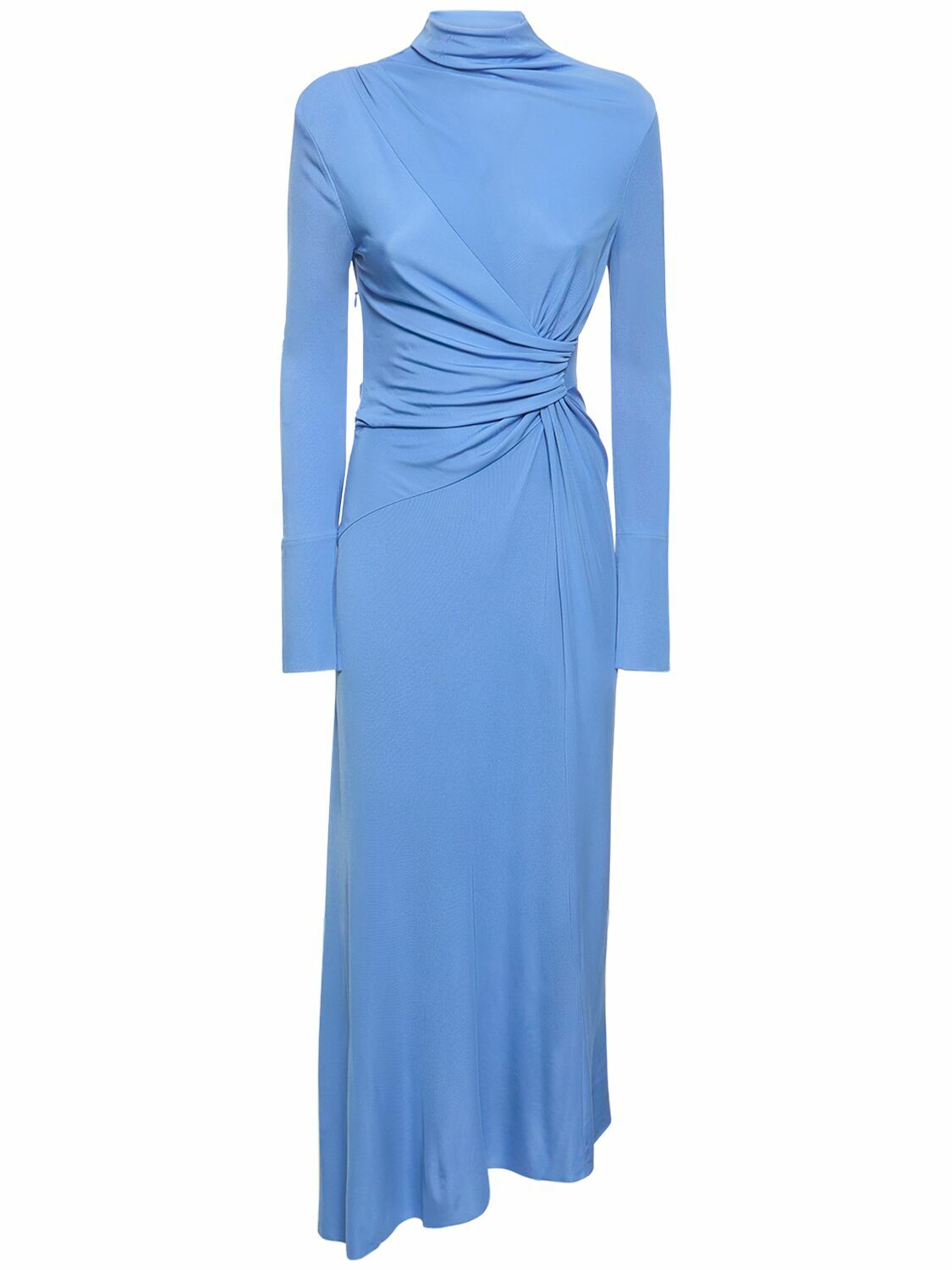 VICTORIA BECKHAM - Asymmetric Draped High Neck Midi Dress Victoria Beckham