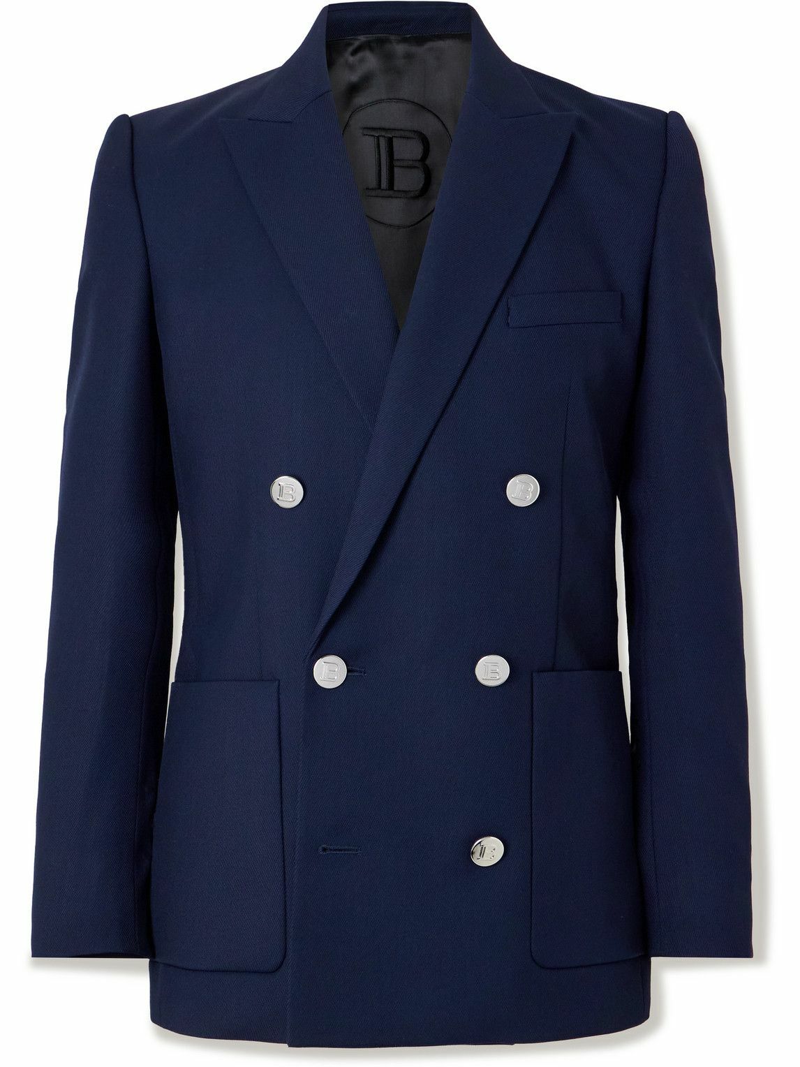 Balmain - Slim-Fit Double-Breasted Wool-Twill Blazer - Blue Balmain
