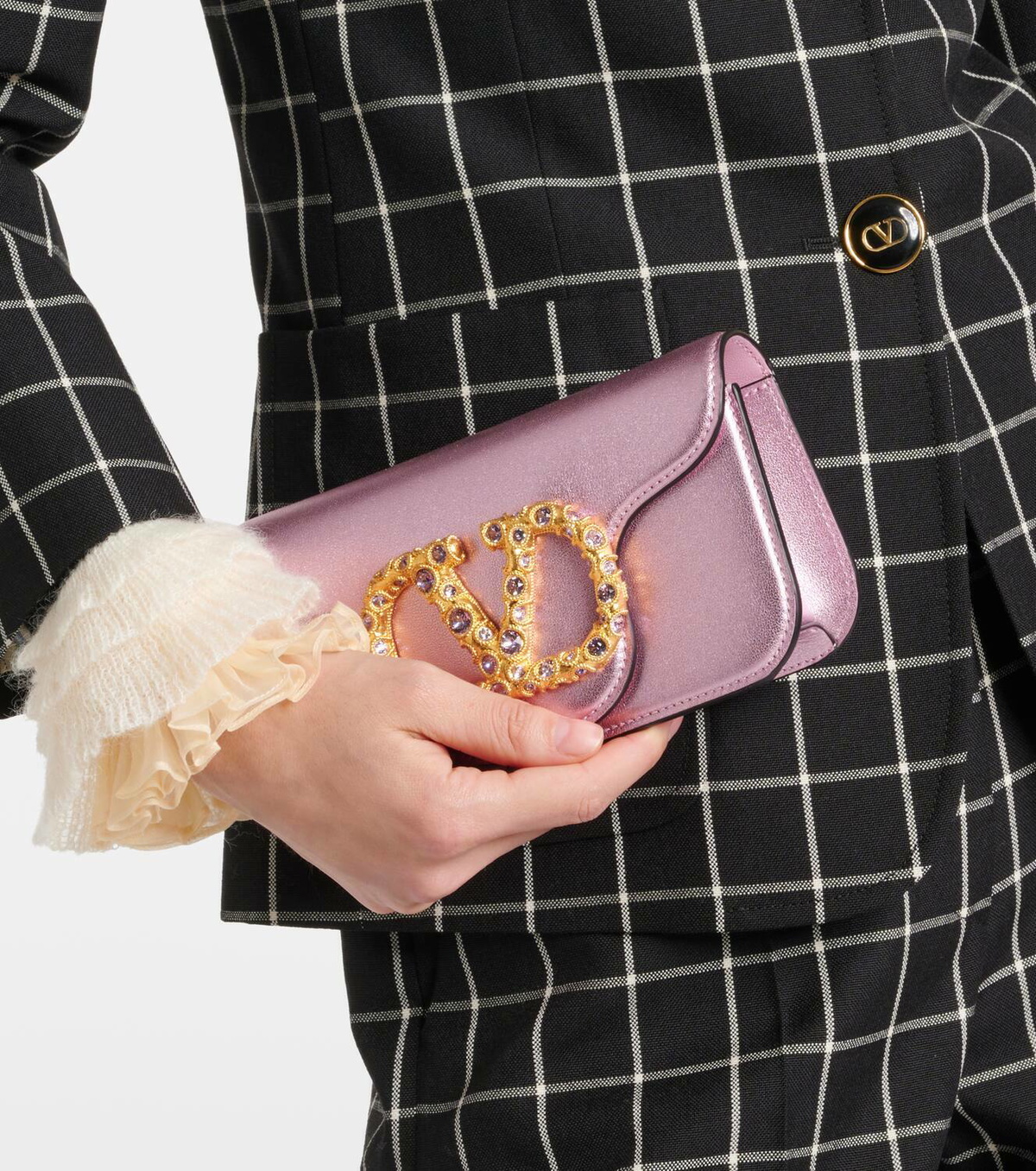 Valentino Garavani Locò Small metallic leather shoulder bag Valentino ...