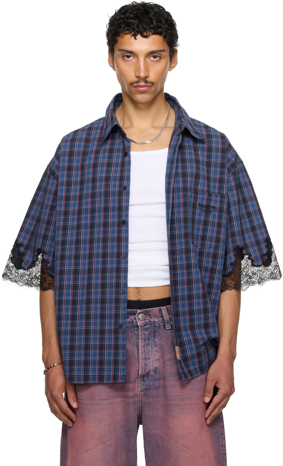 Martine Rose SSENSE Exclusive Navy Lace Overshirt Martine Rose