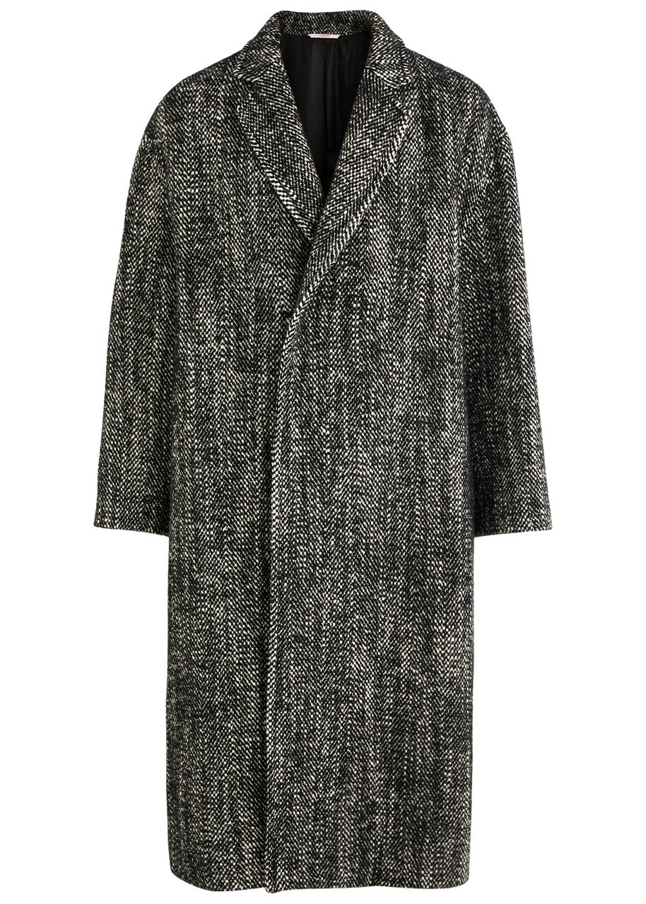 Valentino Chevron Wool-blend Coat Black And White Valentino