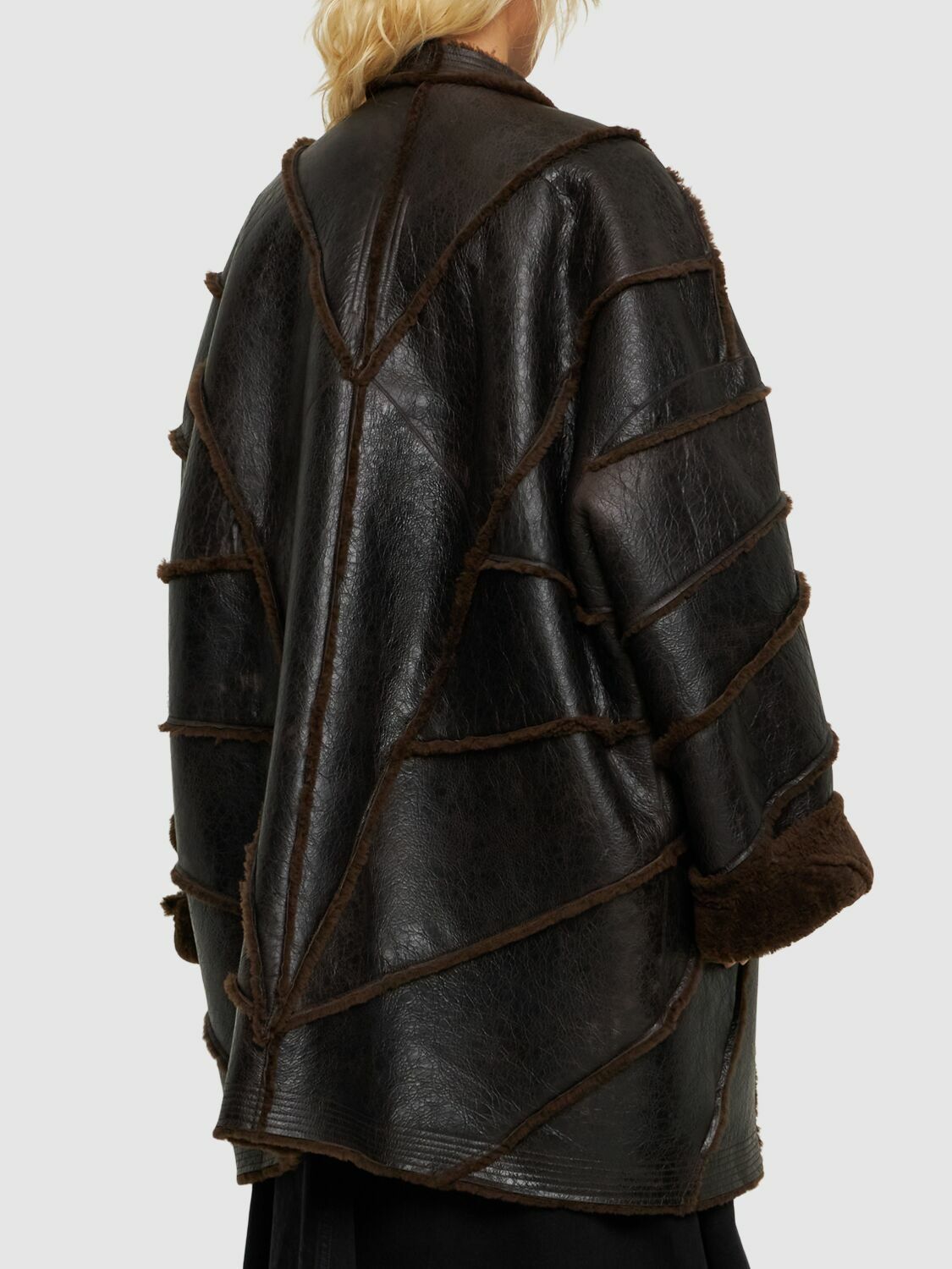 RICK OWENS - Reversible Shearling & Leather Overcoat Rick Owens