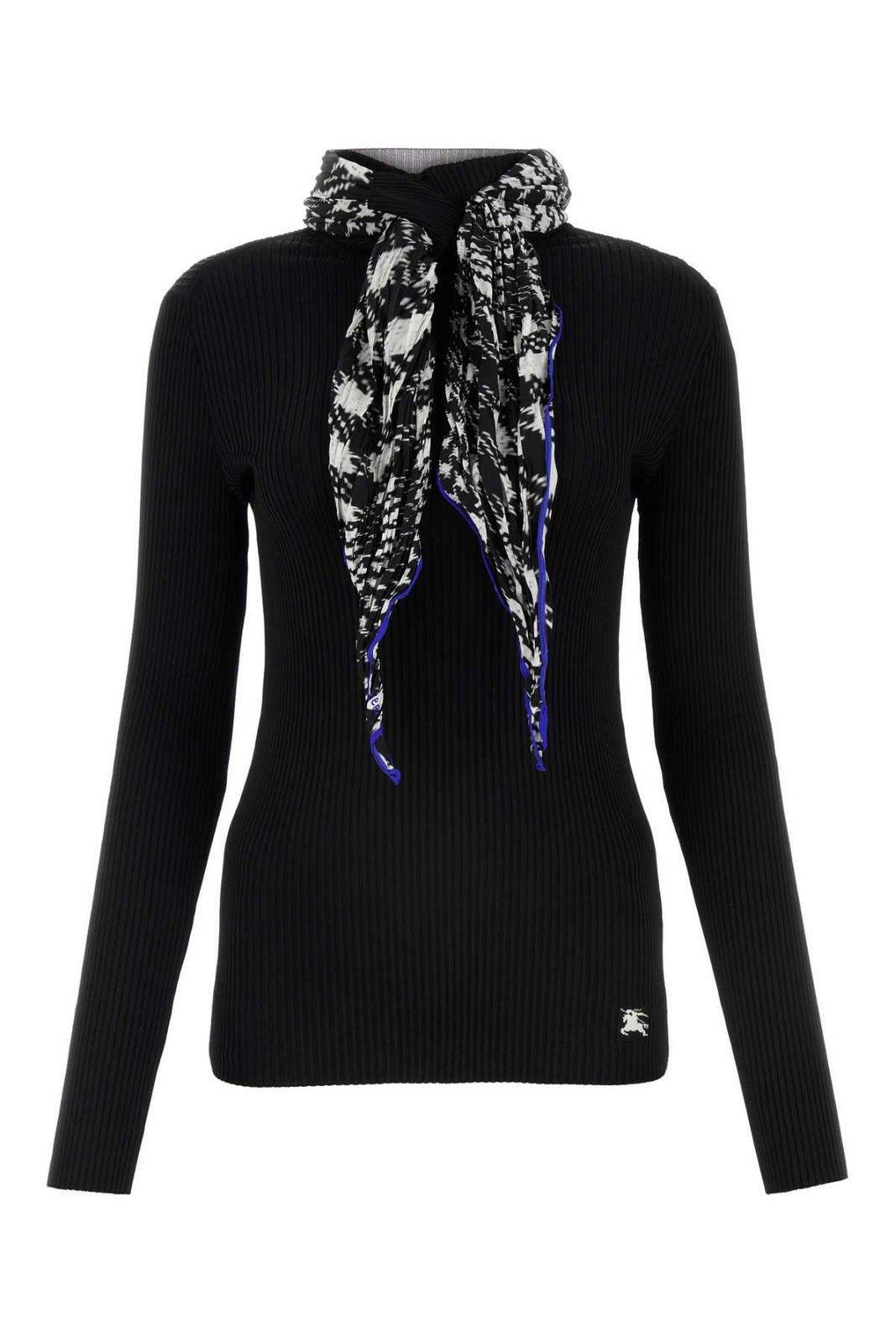 Burberry Scarf-detailed High-neck Ribbed Jumper Burberry