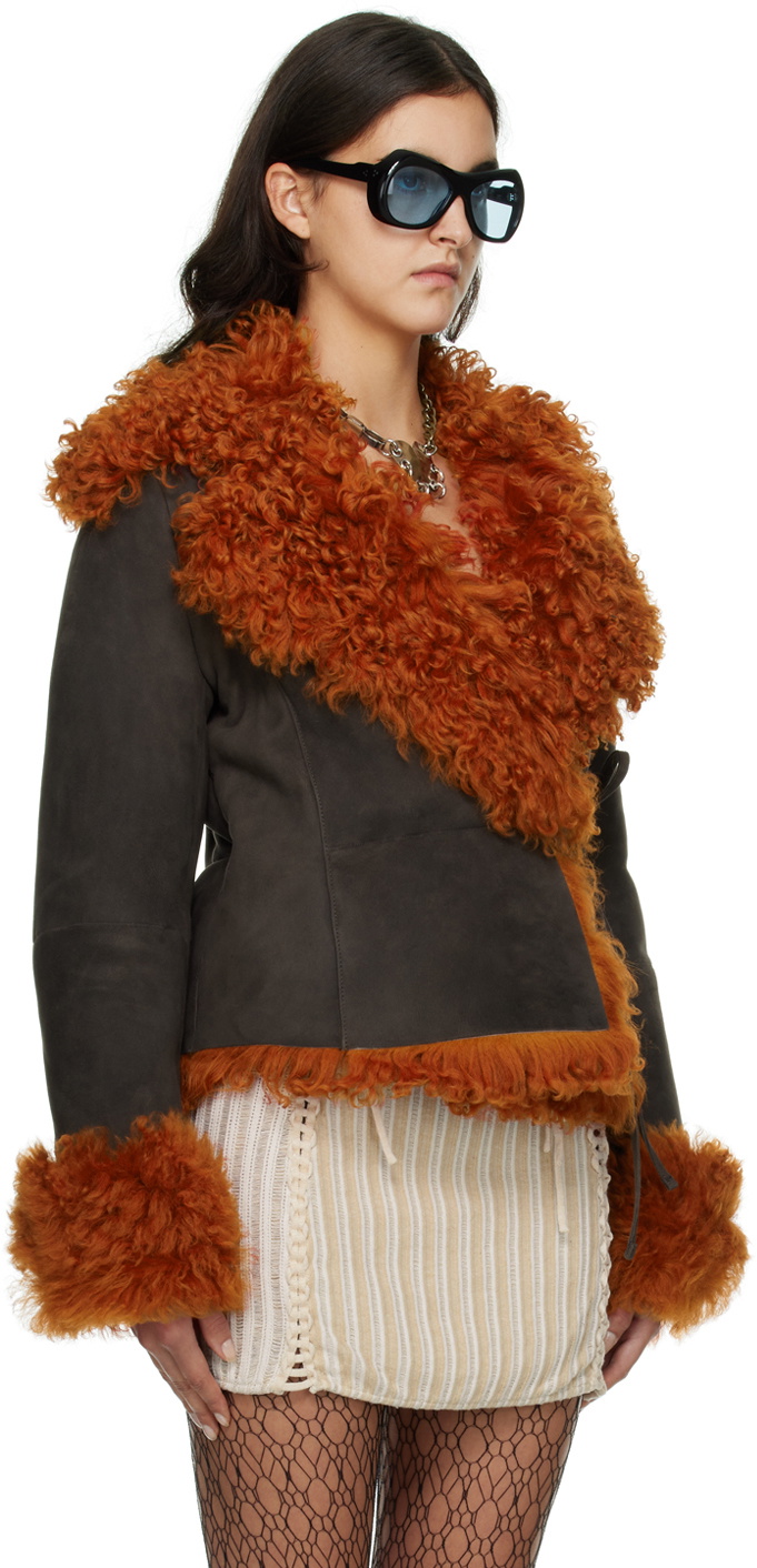 Acne Studios Brown Cropped Shearling Jacket Acne Studios