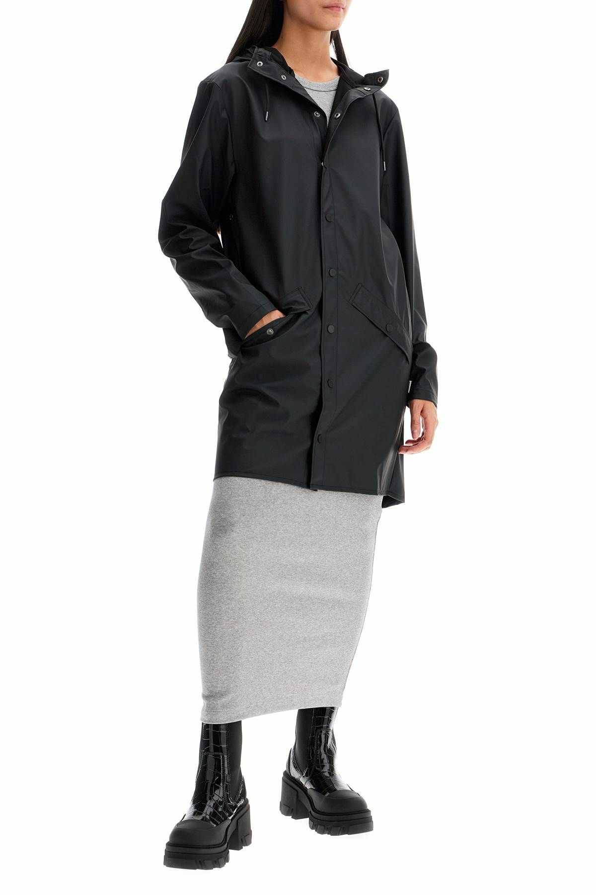 RAINS unisex long rain jacket Black Rains