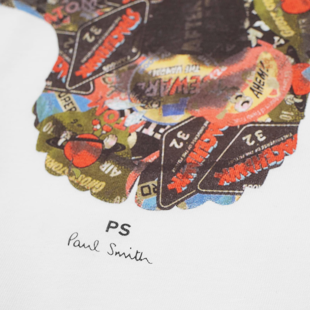 Paul Smith Men's Skull Sticker T-Shirt in White Paul Smith