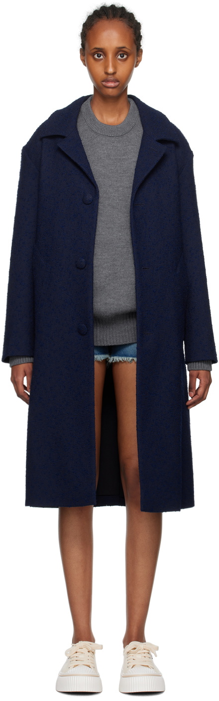 AMI Paris Navy Single-Breasted Coat AMI