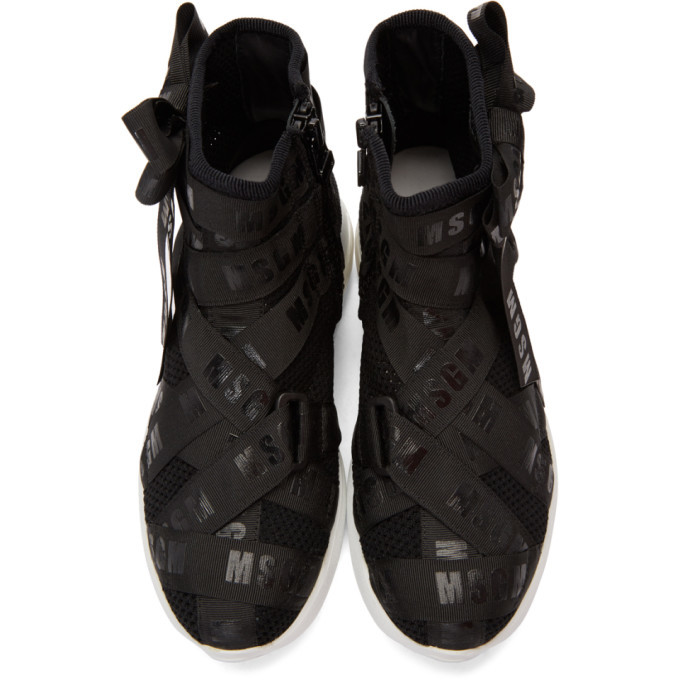 MSGM Black Mesh Logo Ribbons High-Top Sneakers MSGM
