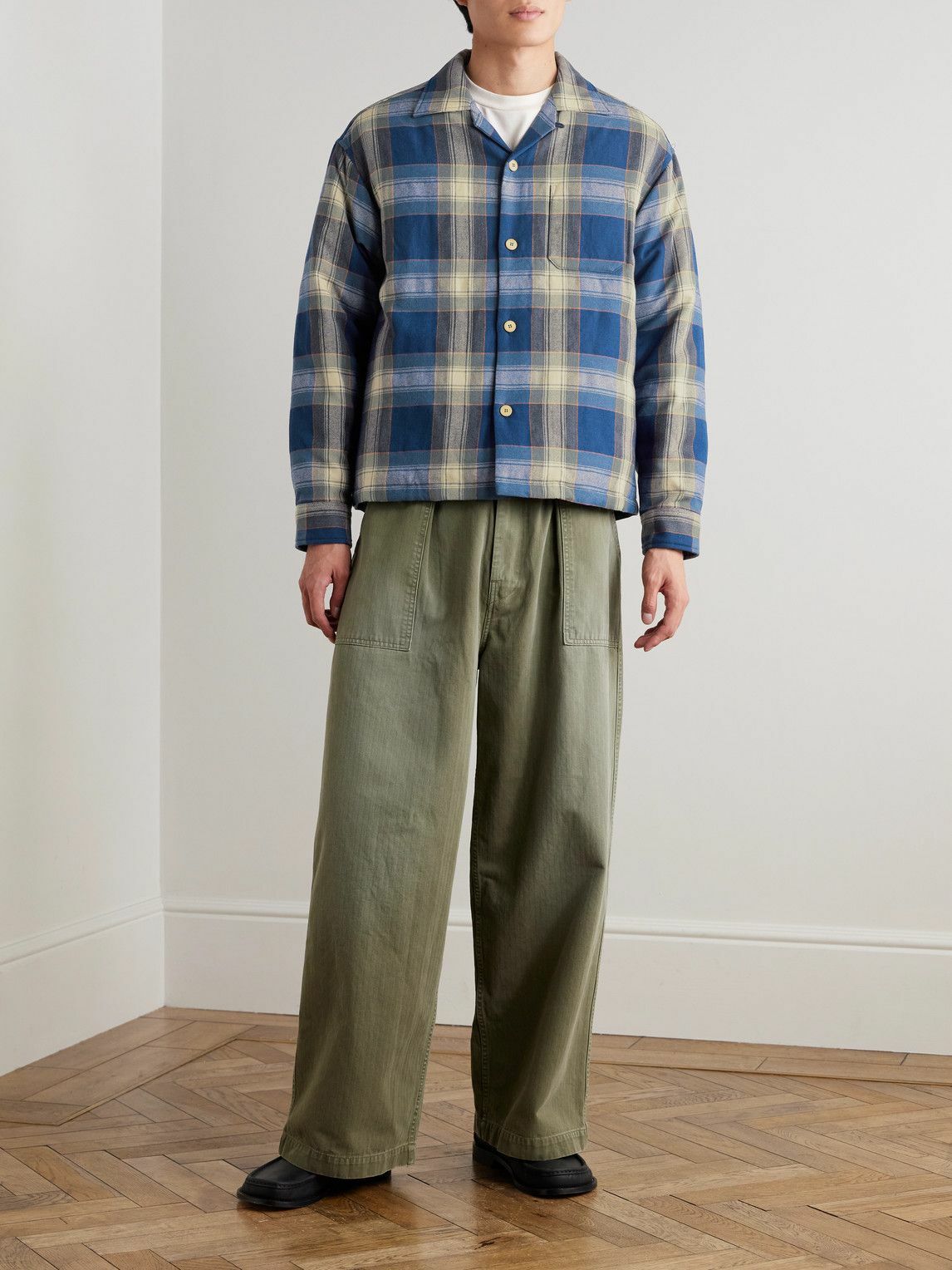 Visvim - Keesey Checked Wool and Linen-Blend Flannel Down Jacket - Blue ...