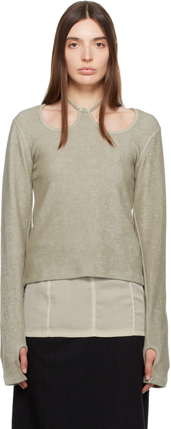 Kijun Taupe W-Neck Long Sleeve T-Shirt Kijun