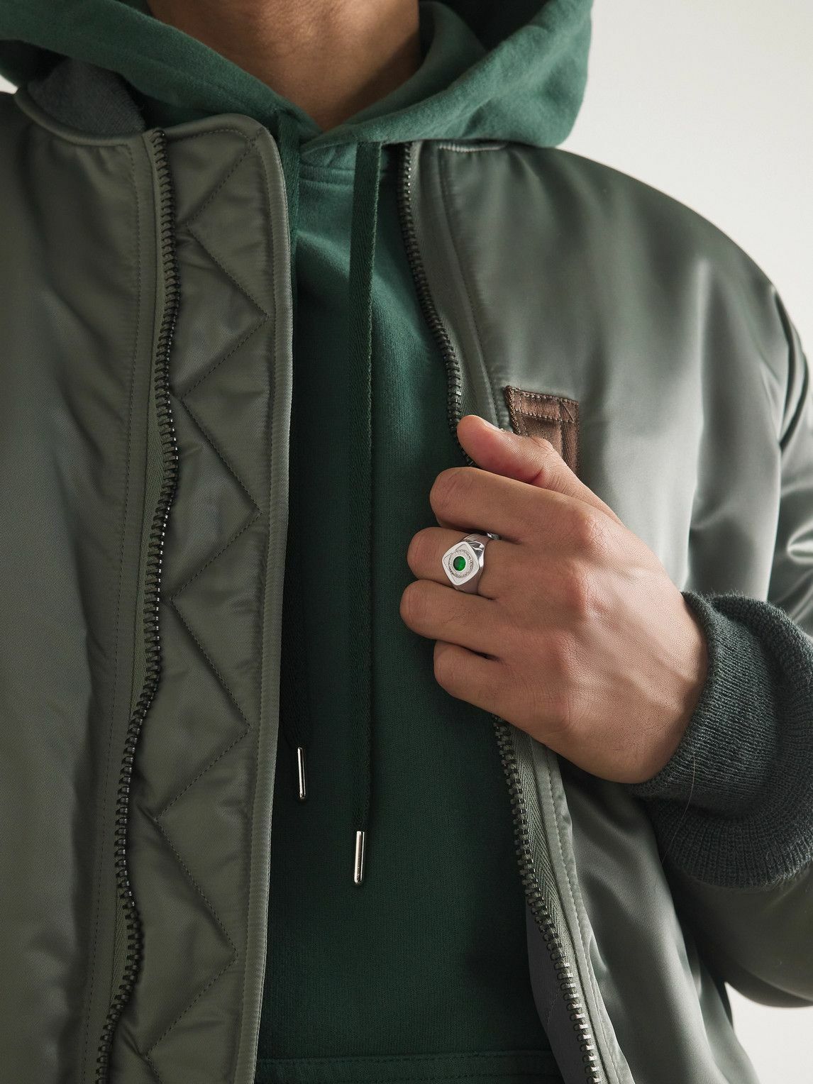 MAPLE - Psychotropic Sterling Silver Laboratory-Grown Emerald Signet Ring - Silver Maple