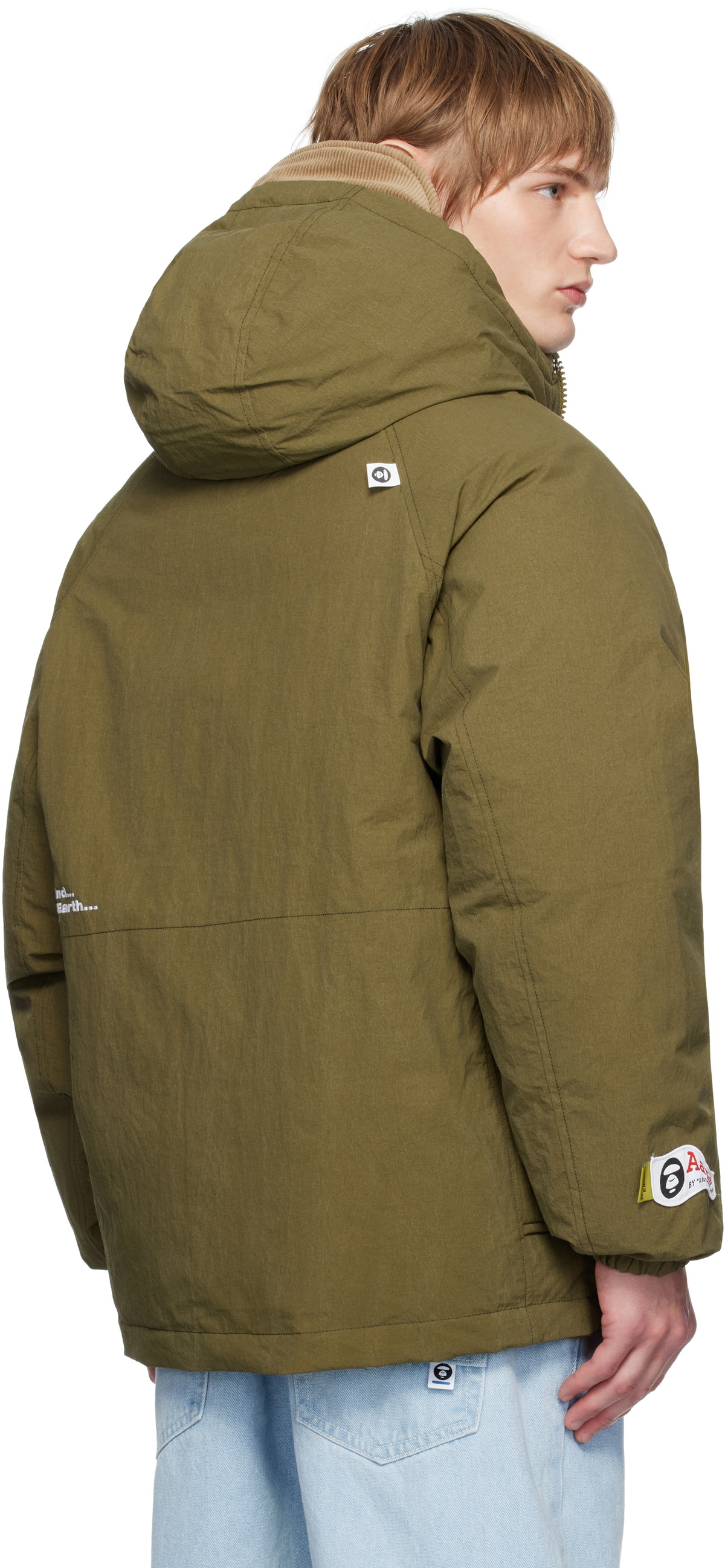 AAPE by A Bathing Ape Khaki 'AAPE' Main Reversible Down Jacket AAPE by ...