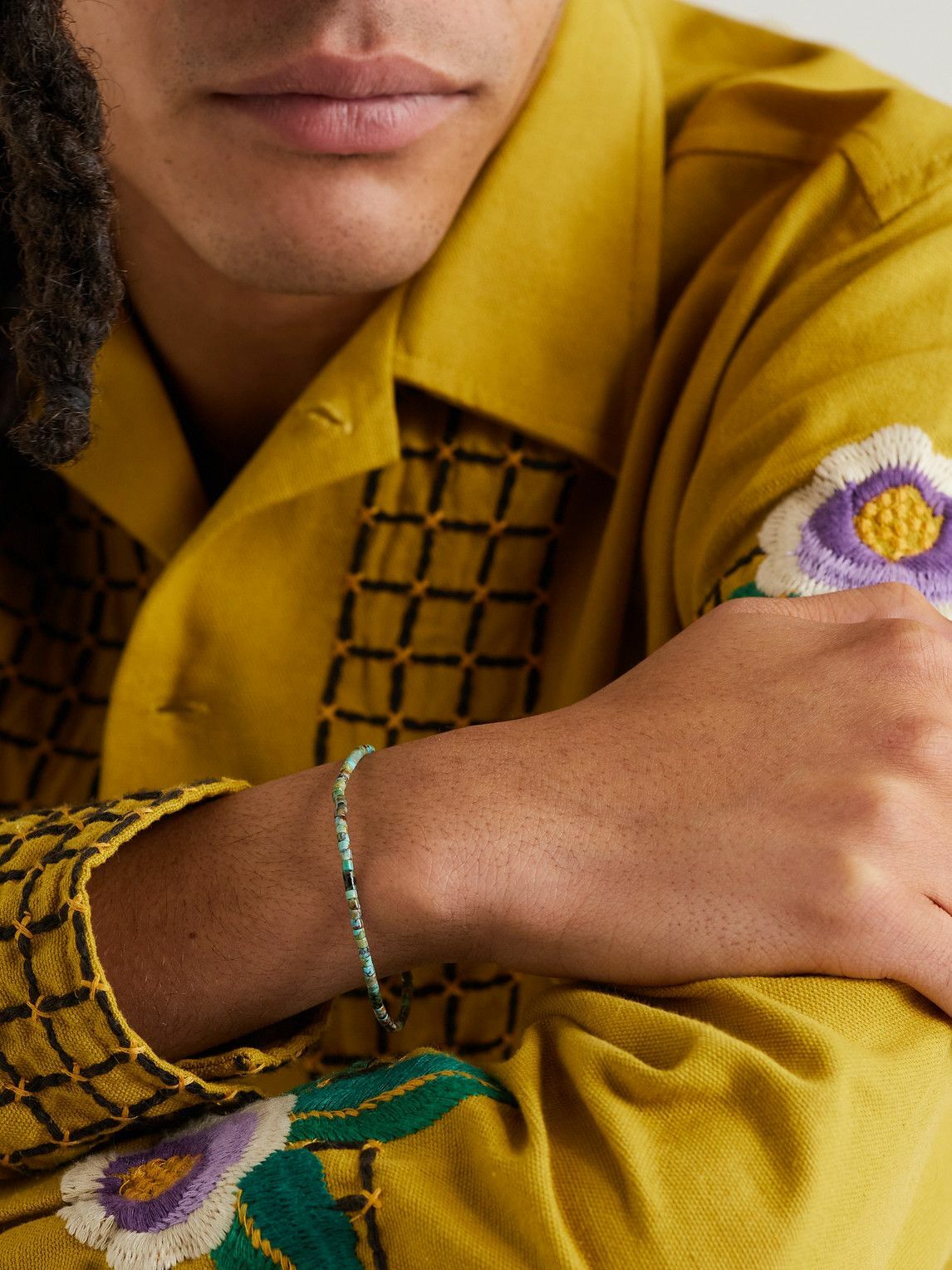 Mikia - Turquoise and Silver Beaded Bracelet - Green Mikia