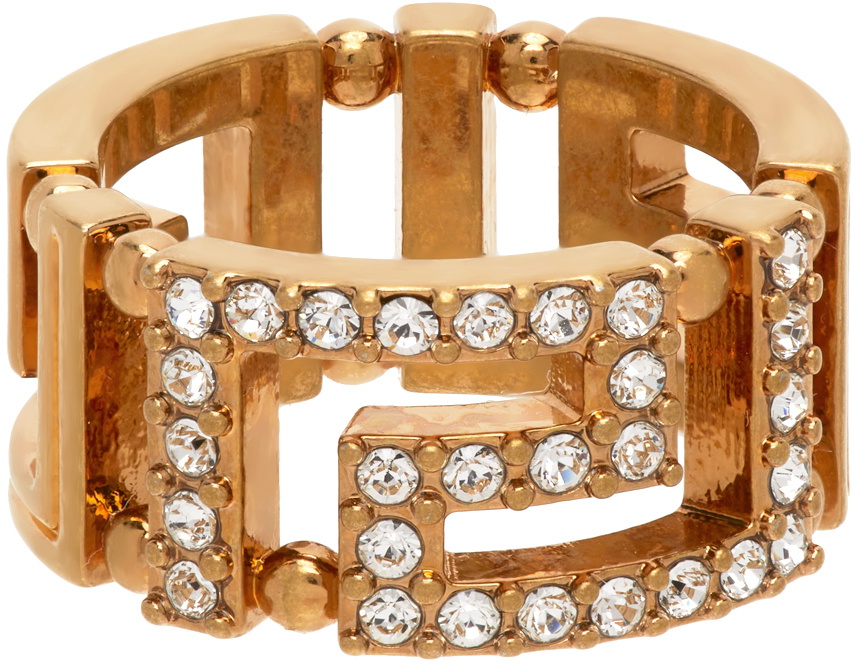 Versace Gold Crystal Greca Ring Versace