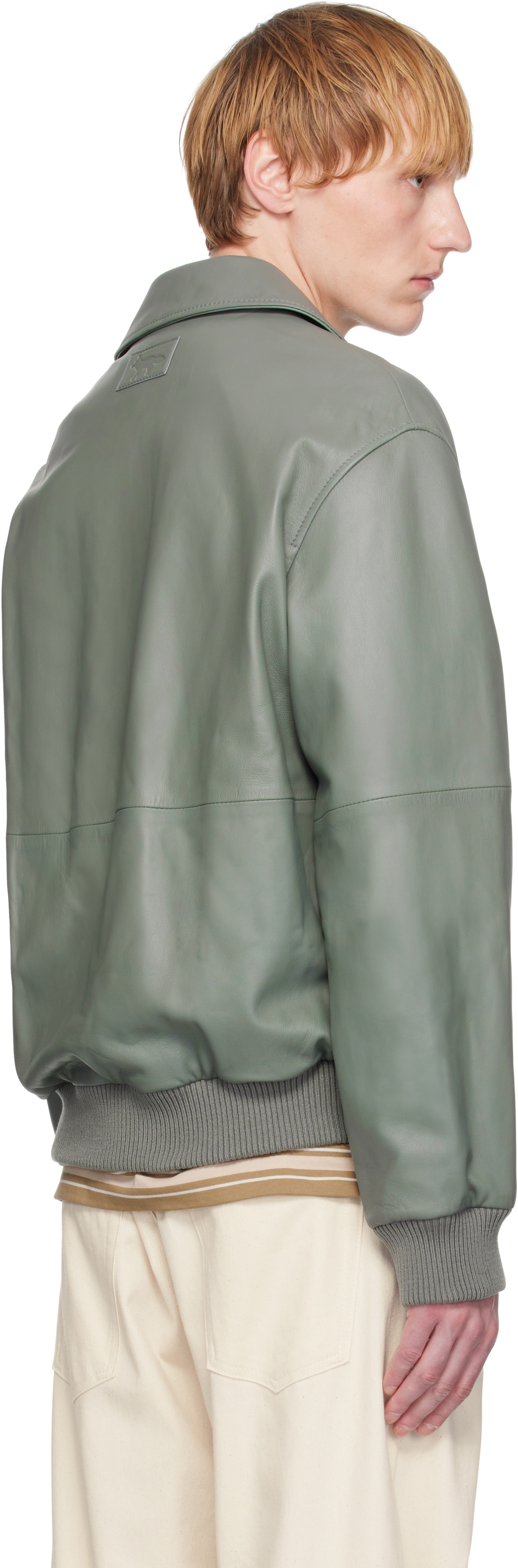 Maison Kitsuné Gray Zipped Leather Bomber Jacket Maison Kitsune