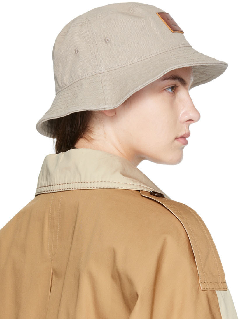 Acne Studios Beige Leather Patch Bucket Hat Acne Studios
