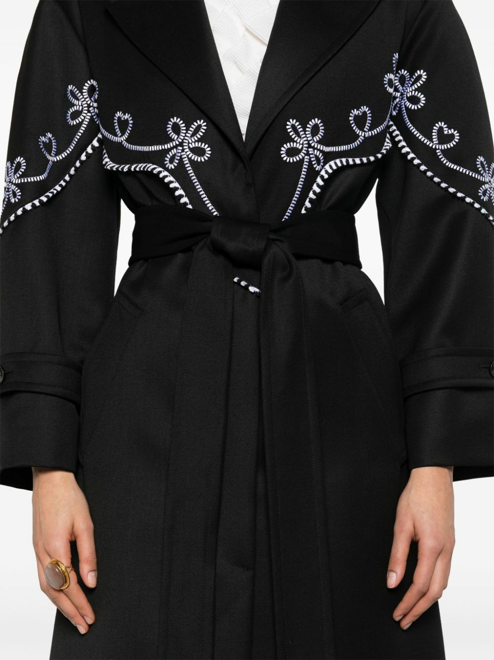 Chloé Black Floral-Embroidered Wool Coat Chloe