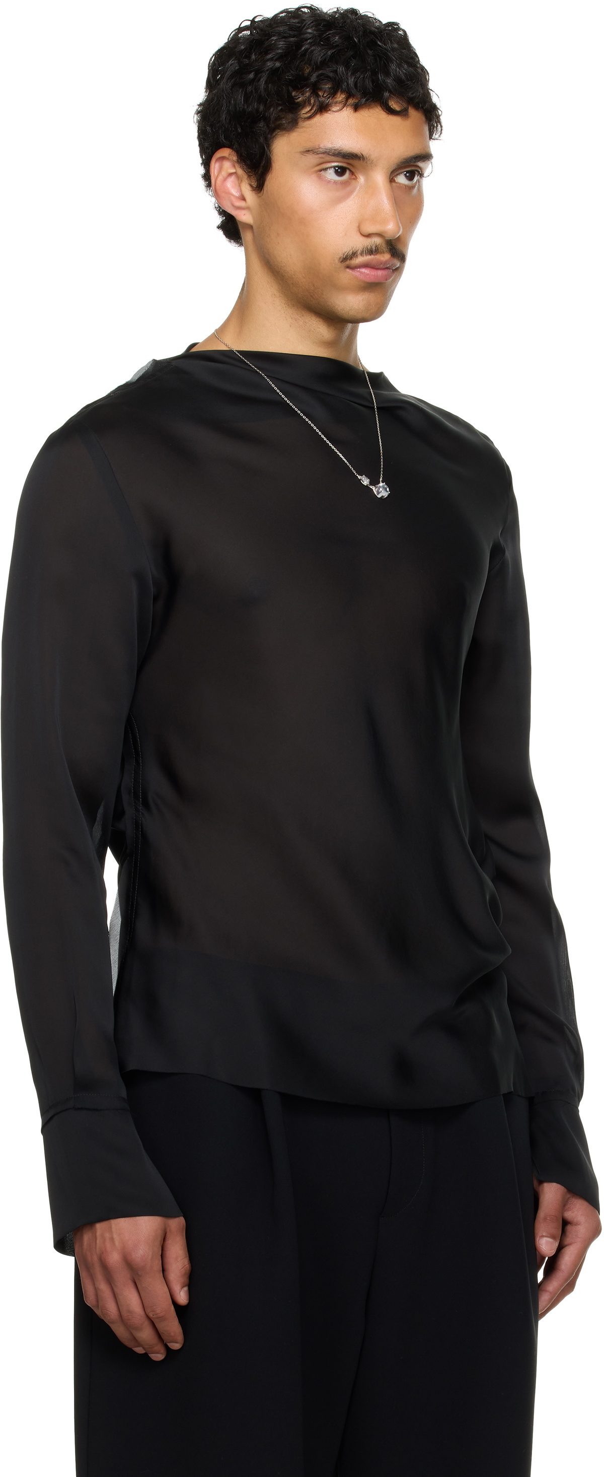 AARON ESH SSENSE Exclusive Black Draped Neck Long Sleeve Shirt Aaron Esh