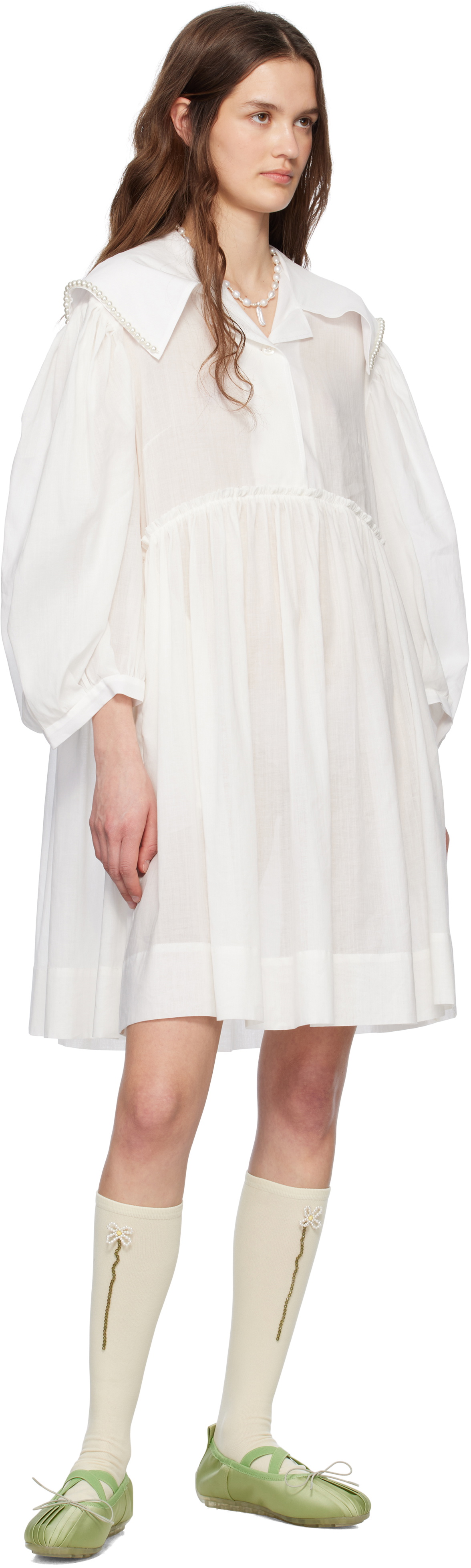 Simone Rocha White Beaded Sailor Collar Shirt Minidress Simone Rocha