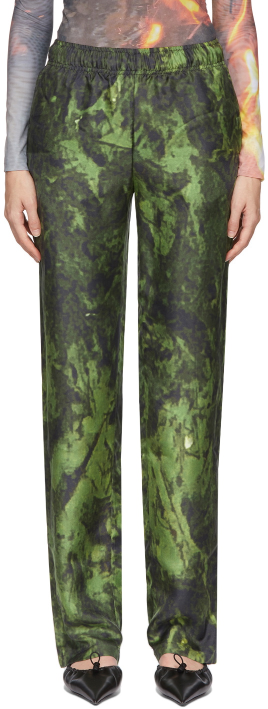Serapis Green 'In This Earthly Tent We Groan' Silk Printed Lounge Pants ...