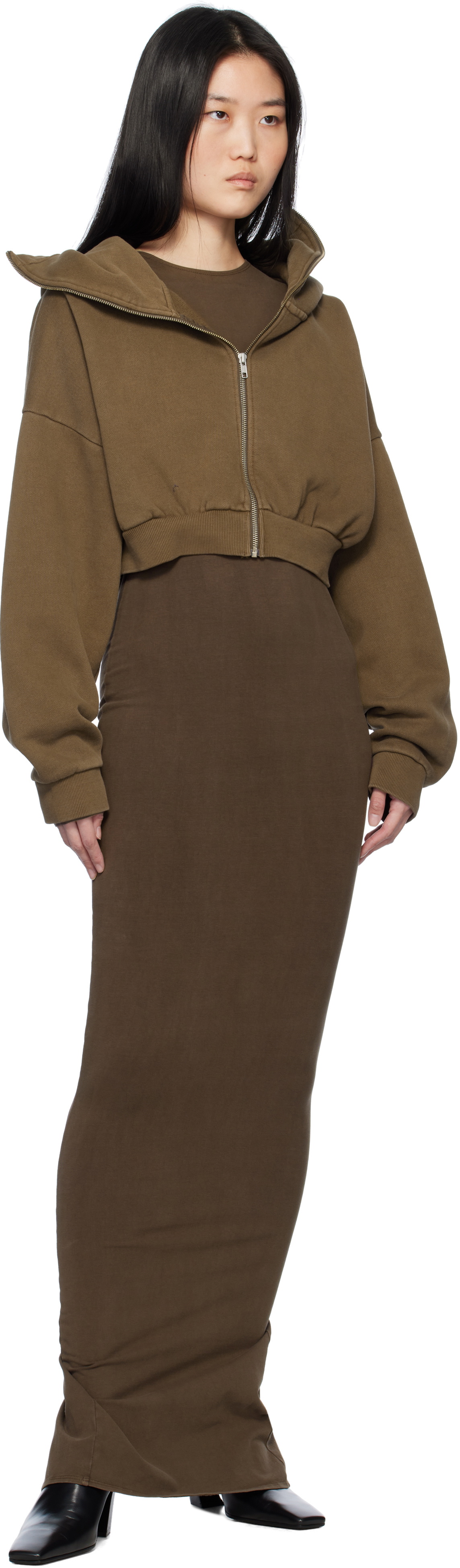 Entire Studios Brown Cropped Full Zip Hoodie Entire Studios