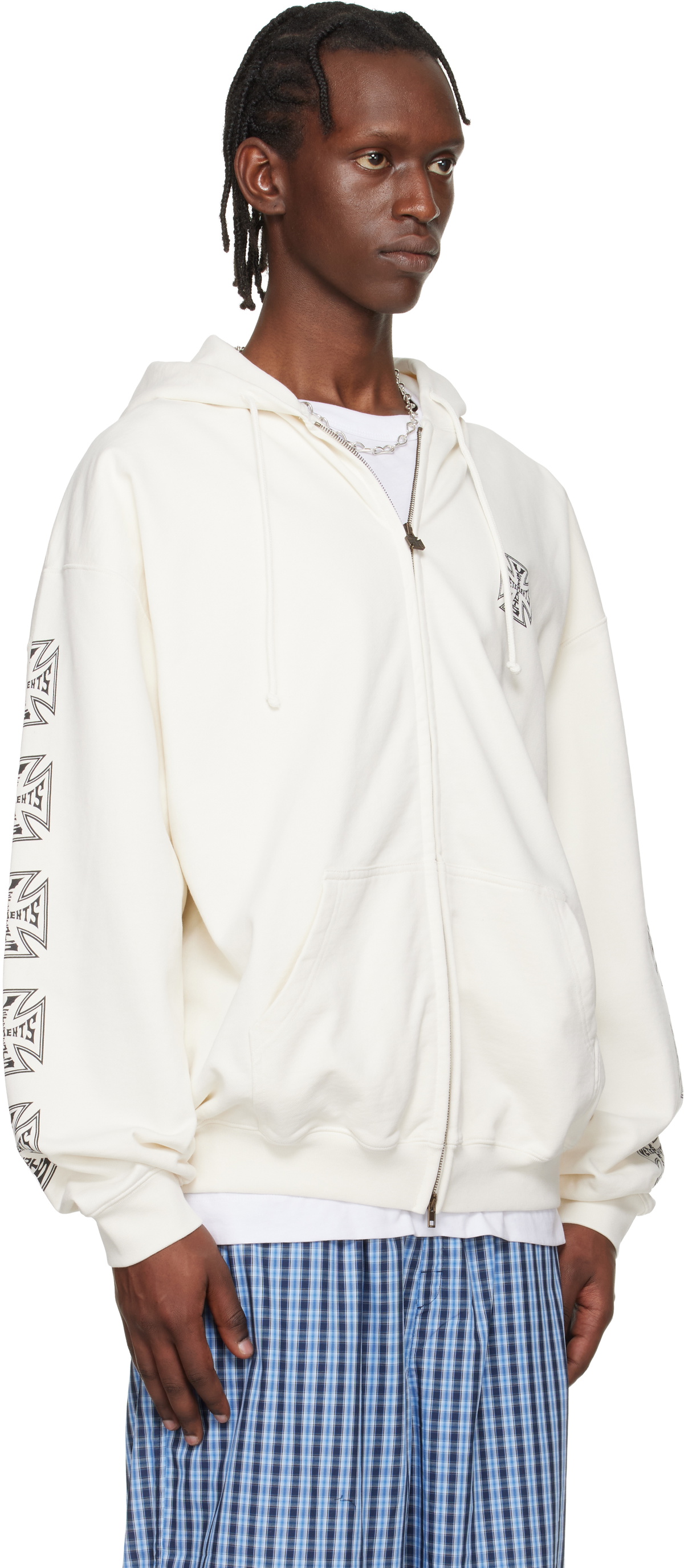 VETEMENTS Off-White Biker Cross Sleeves Zip-Up Hoodie Vetements