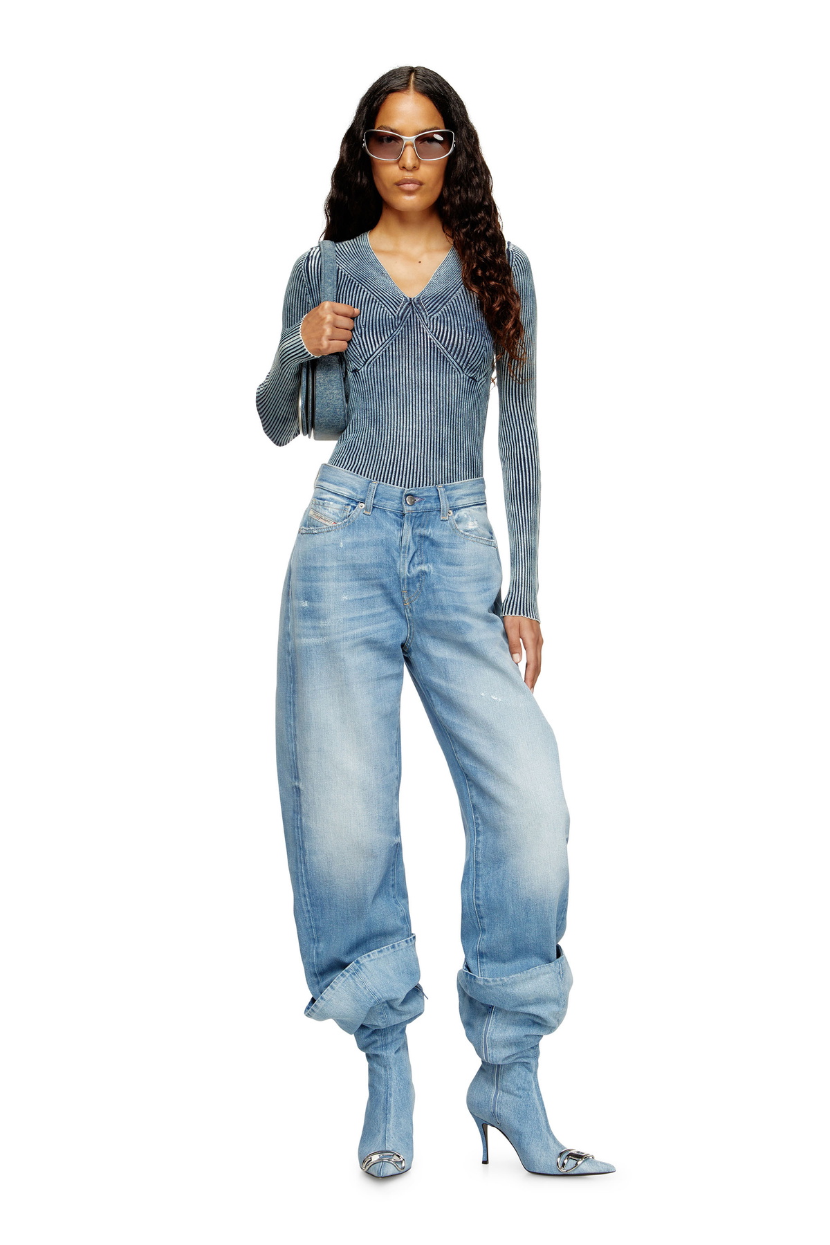 Diesel Denim-yarn jumper with shiny effect - Knitwear Womens in Blue Diesel