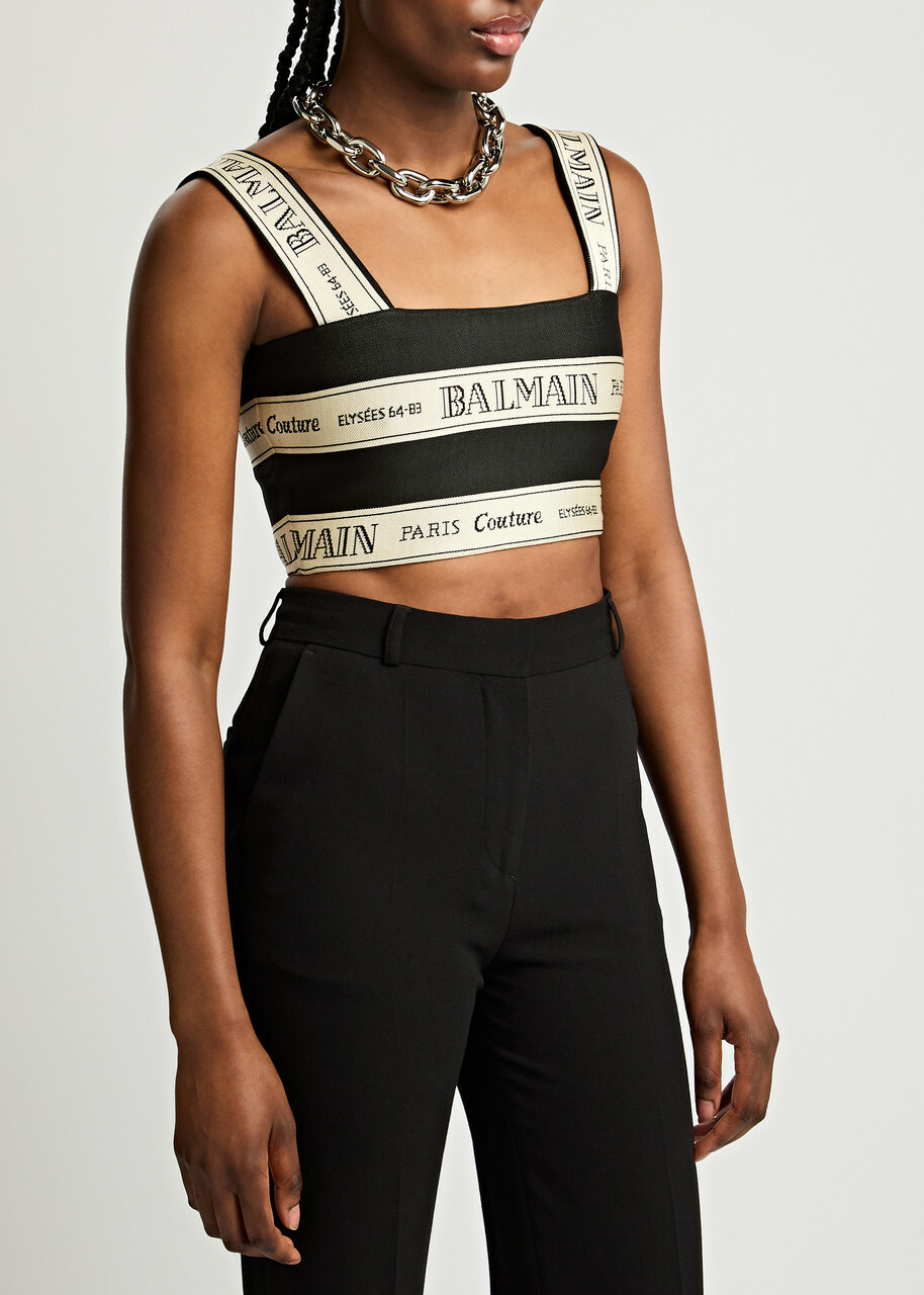 Balmain Logo-jacquard Cropped top Black Balmain