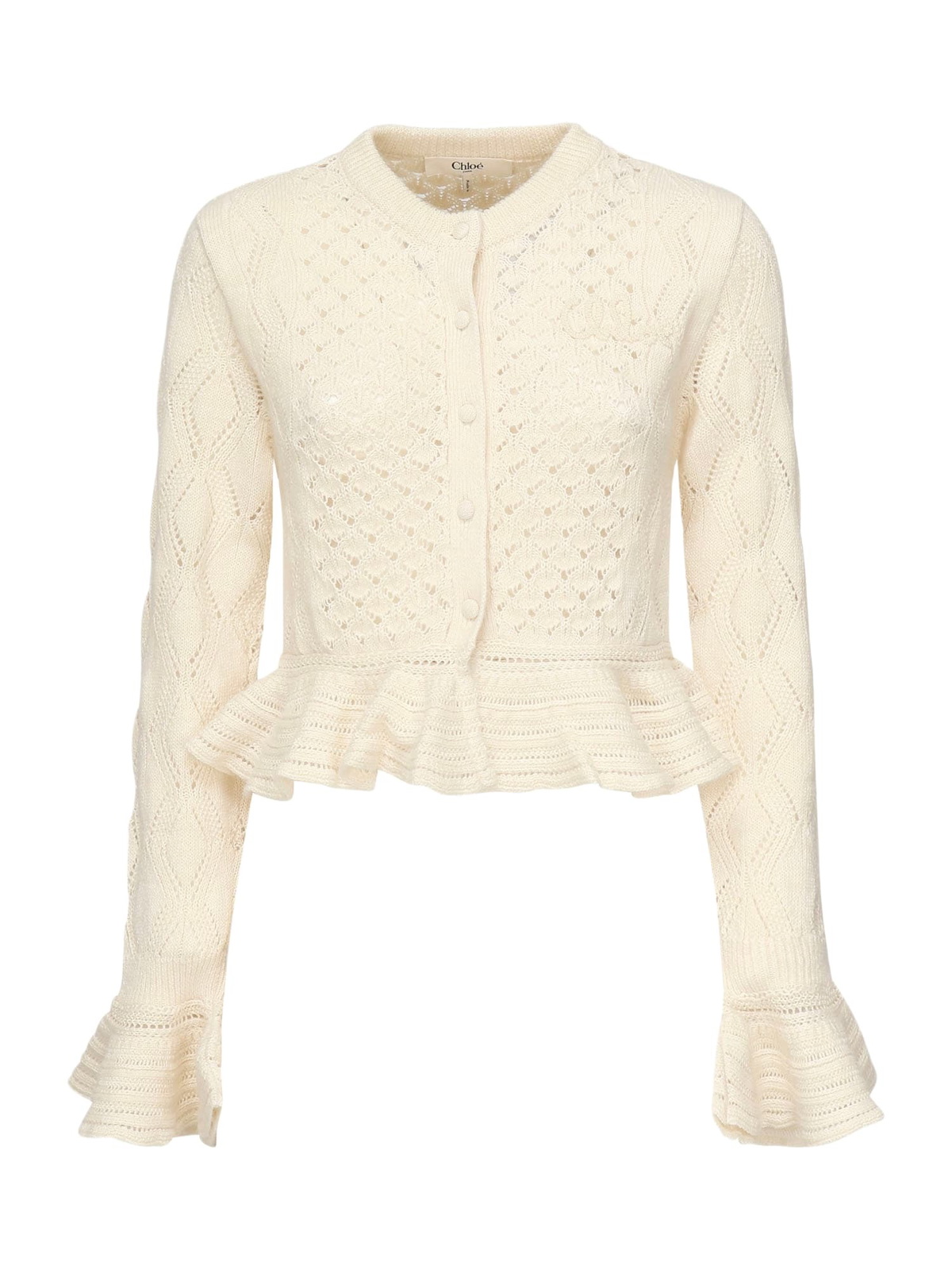 Chloé Cropped Cardigan With Logo And Ruffles Chloe