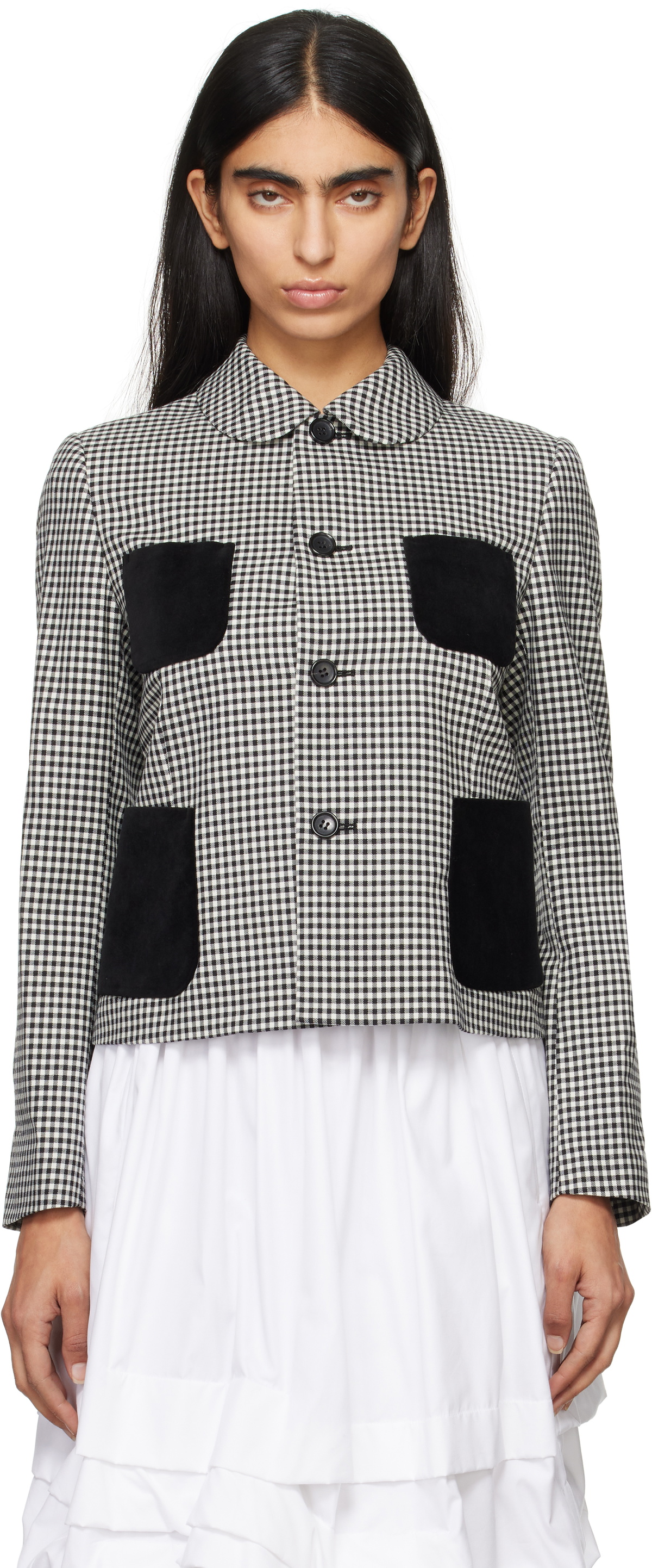 Comme des Garçons Girl Black & White Wool Gingham Check Jacket Comme ...