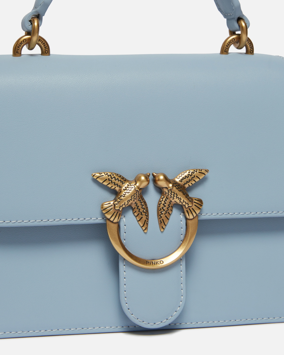 Pinko Mini Love Bag One Top Handle Light Simply Light Blue Antique Gold ...
