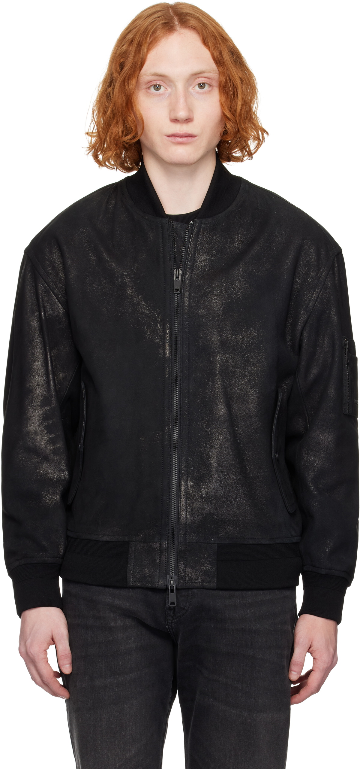 BOSS Black Treated Suede Bomber Jacket BOSS