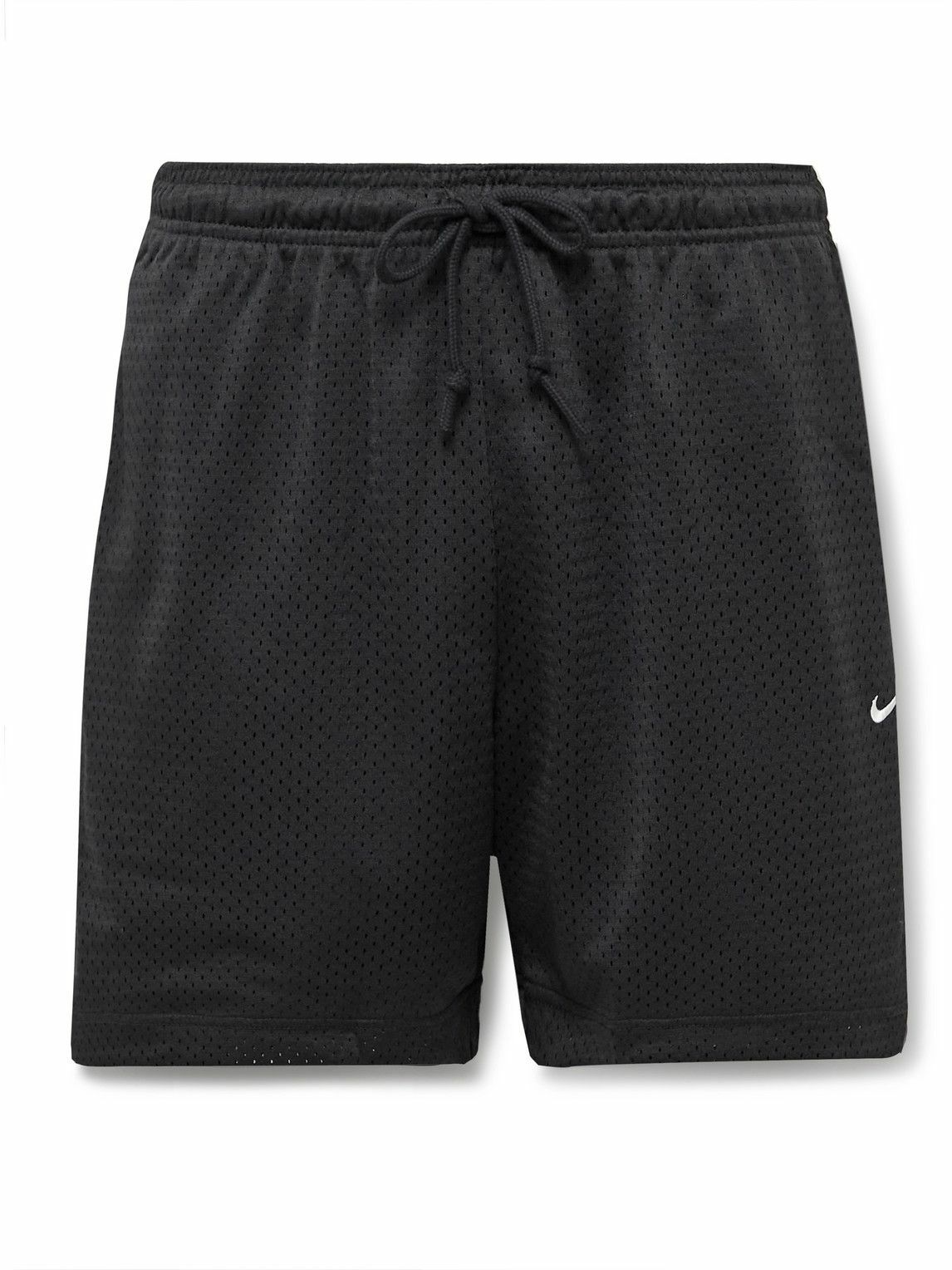 Nike - Straight-Leg Logo-Embroidered Mesh Drawstring Shorts - Black Nike