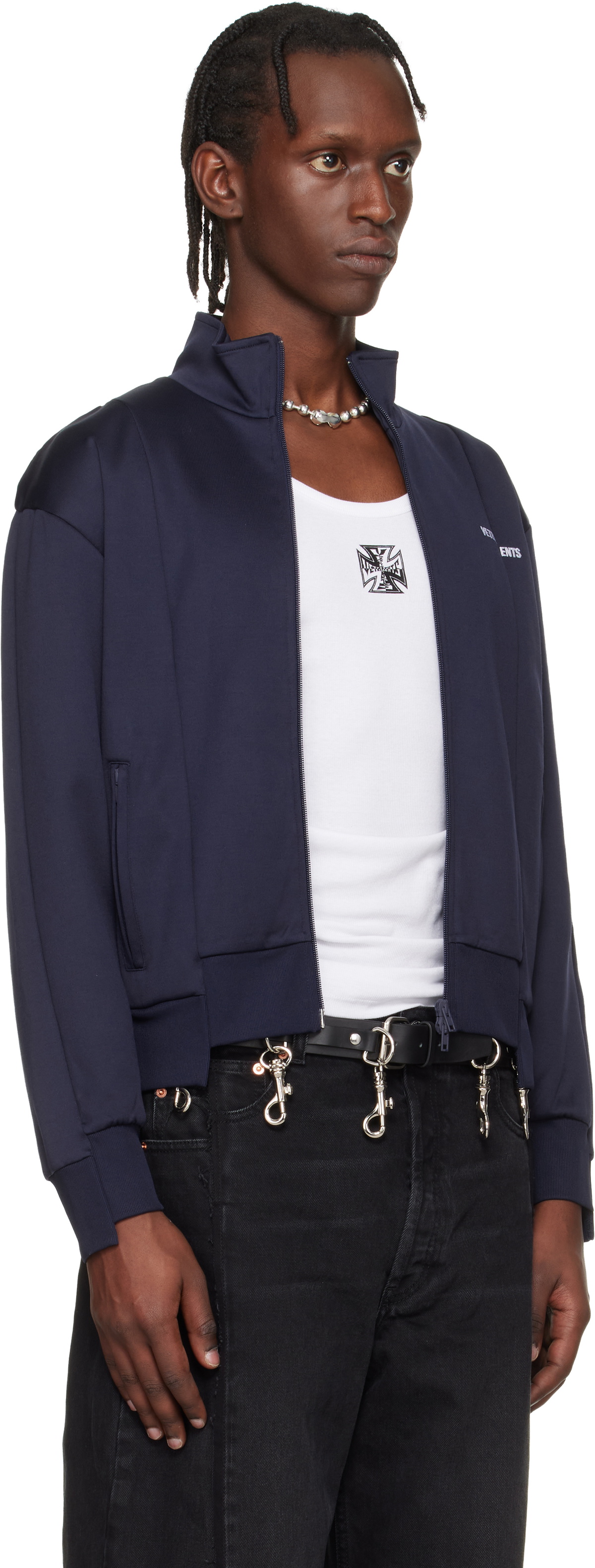 VETEMENTS Navy Cut-Up Athletic Zip-Up Track Jacket Vetements